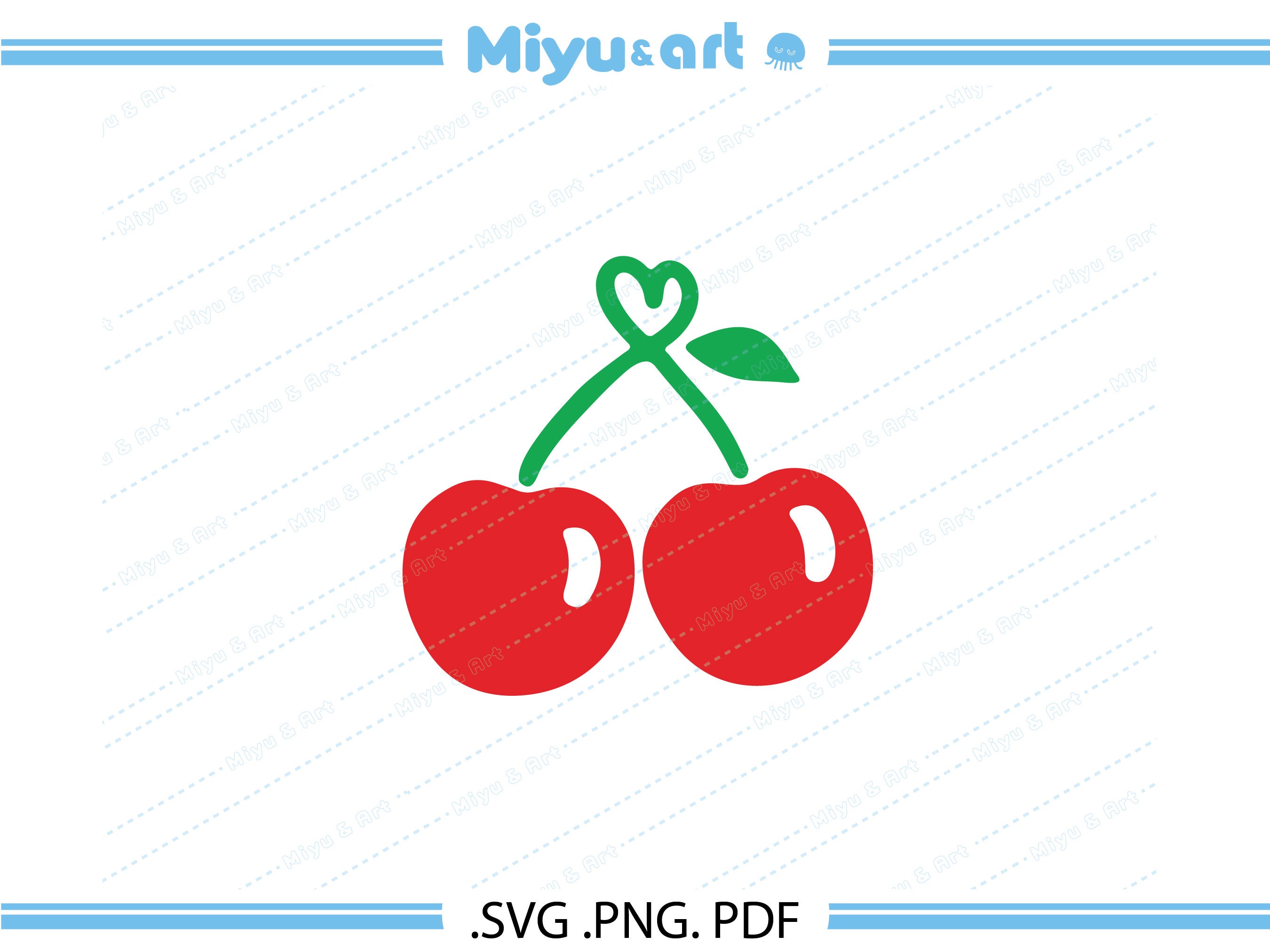 Cherry Clip Art Cherry With Heart Shape Stem .SVG .PNG .PDF File ...