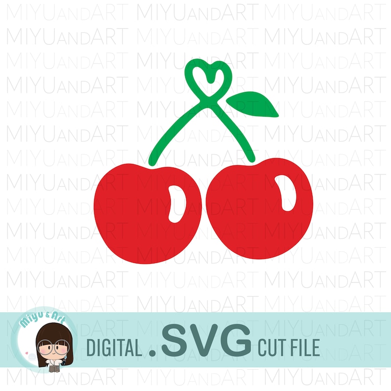 Cherry Clip Art | Cherry With Heart Shape Stem .SVG .PNG .PDF File ...