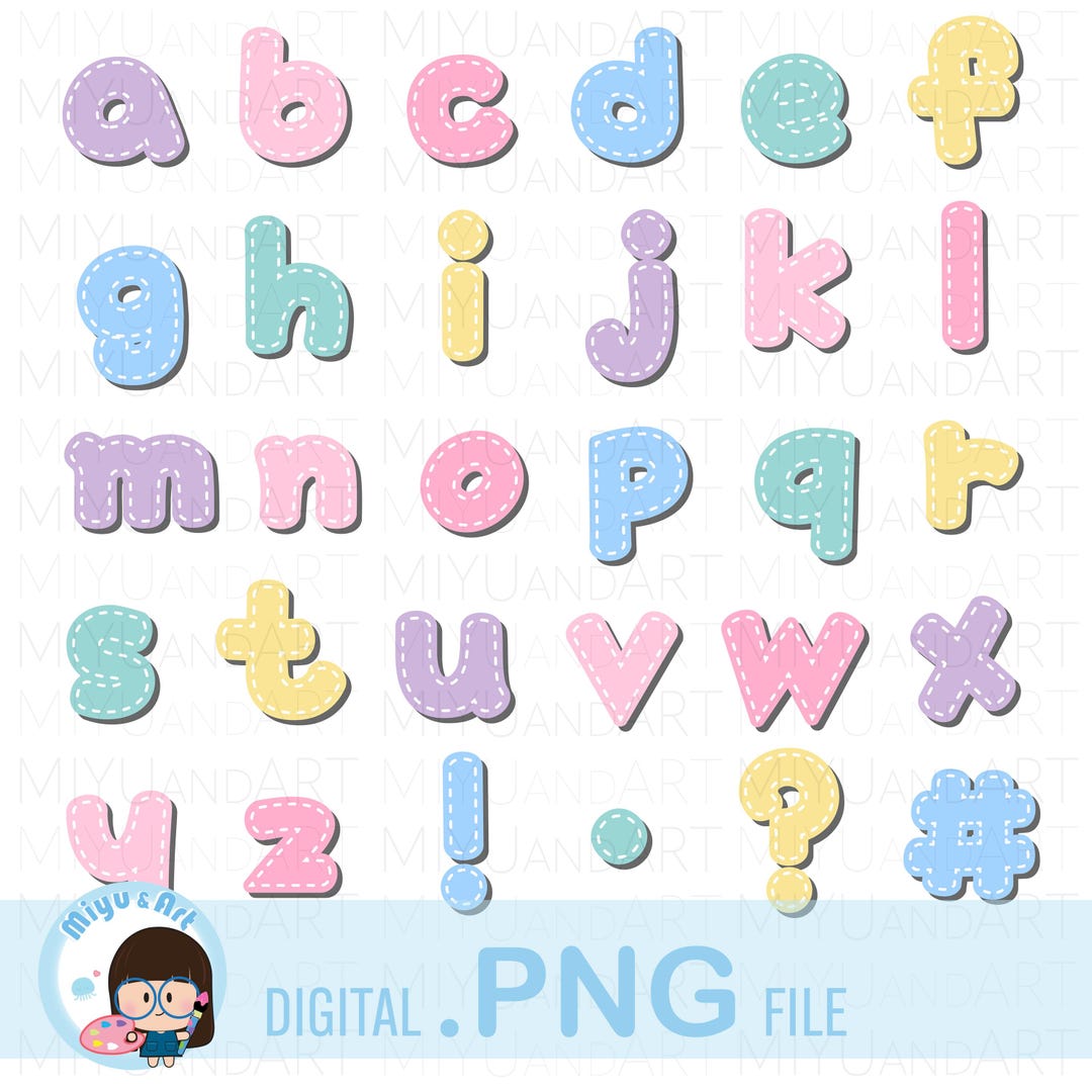 Pack of Cute Alphabets With White Stitching | Digital .png .pdf File ...