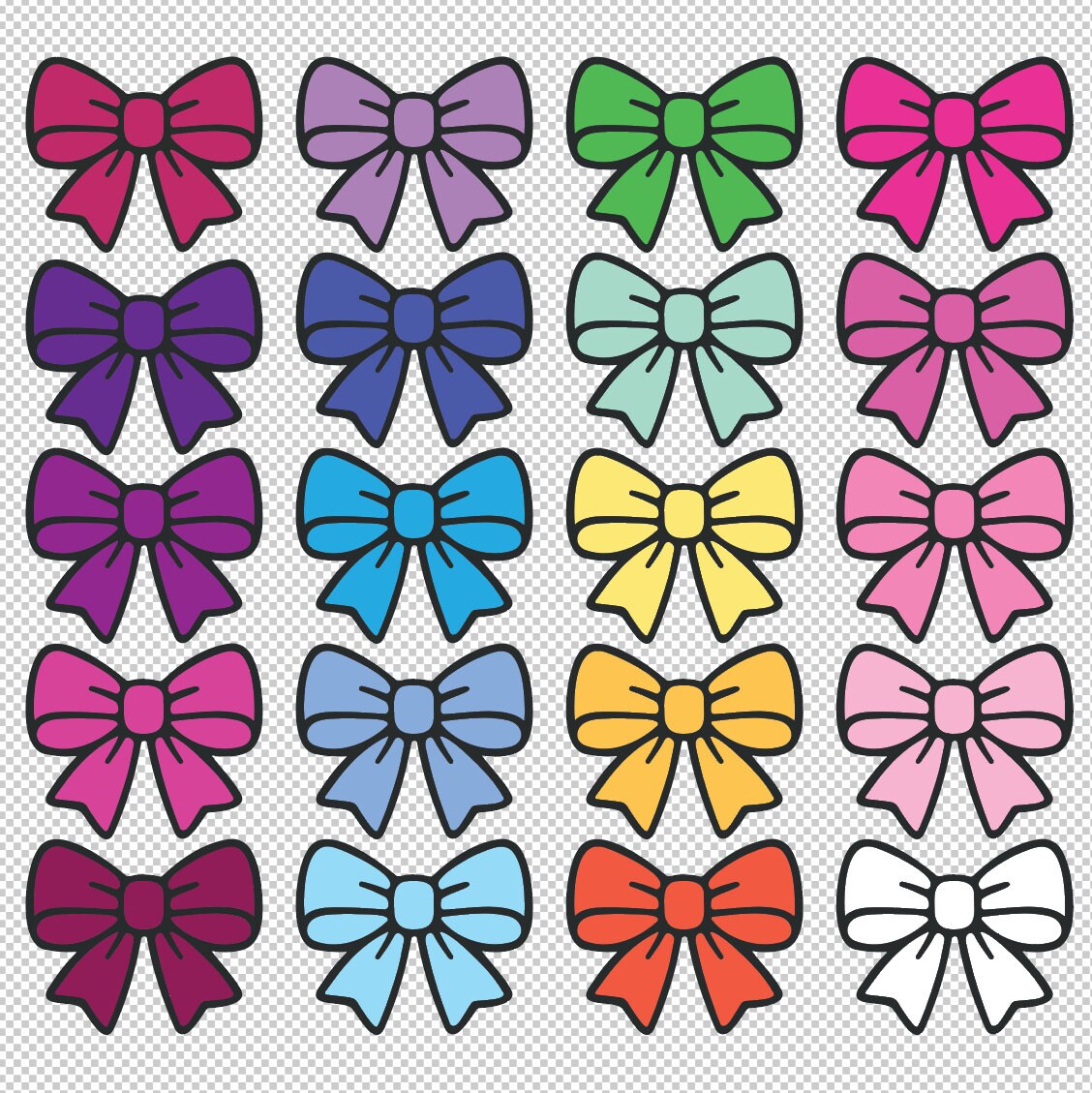 Decorative Ribbon Bow Clip Art in 20 Shades Digital Download .svg .png ...