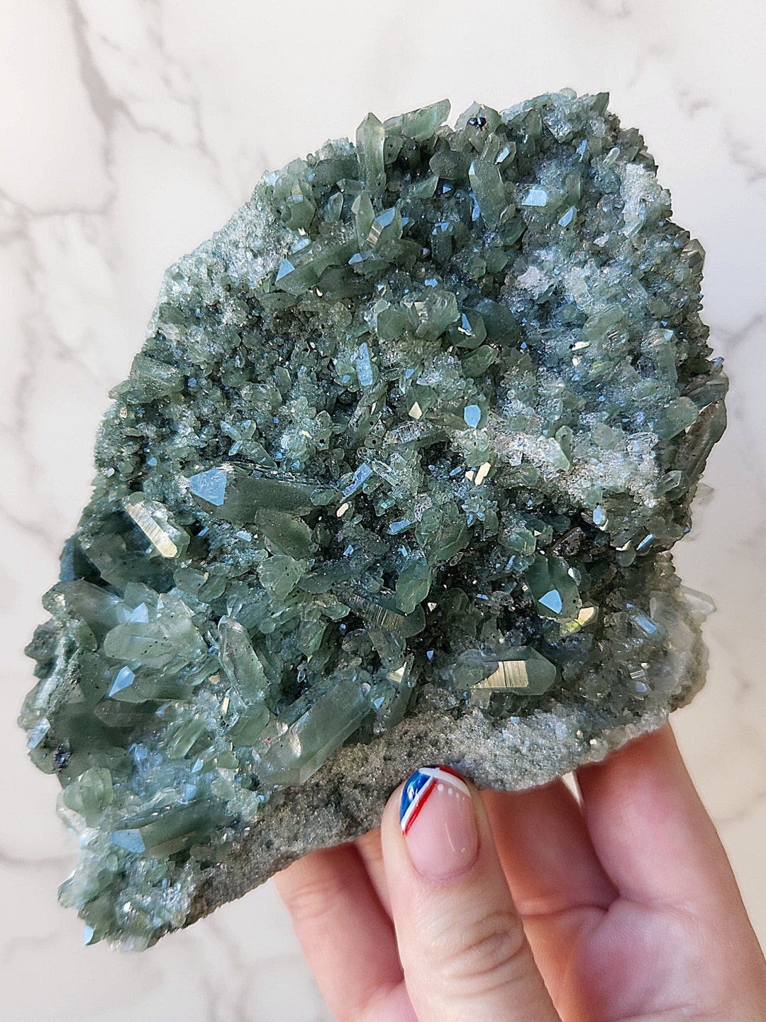 Xl Rare Sparkly Himalayan Crystal Quartz Cluster W Green Chlorite