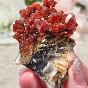 JUICY RAW RED Vanadinite on Barite With Goethite B - Exquisite ...
