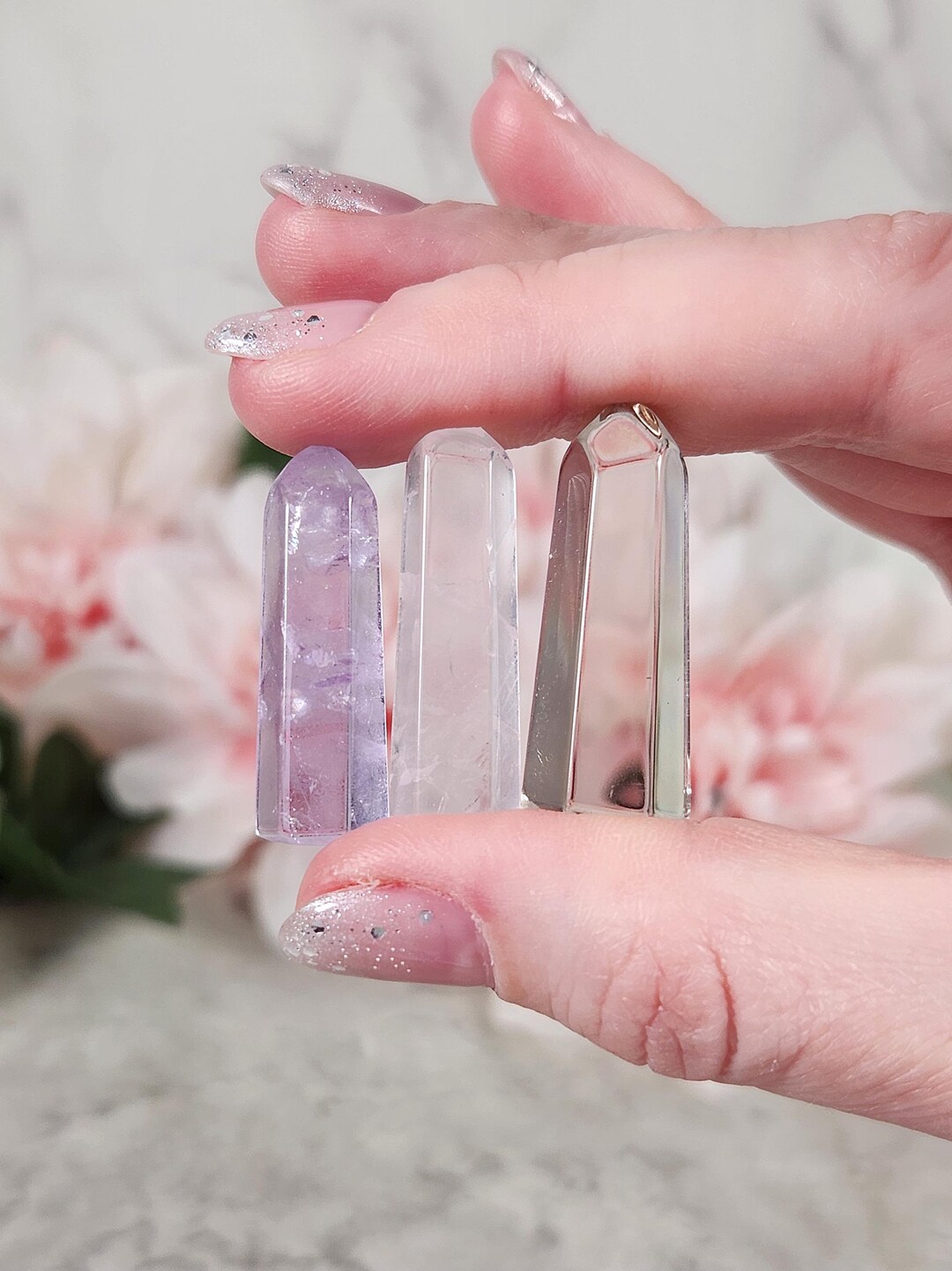 1 (ONE) BEAUTIFUL MINI Crystal Tower Trio Set - Amethyst - Smoky - Rose ...