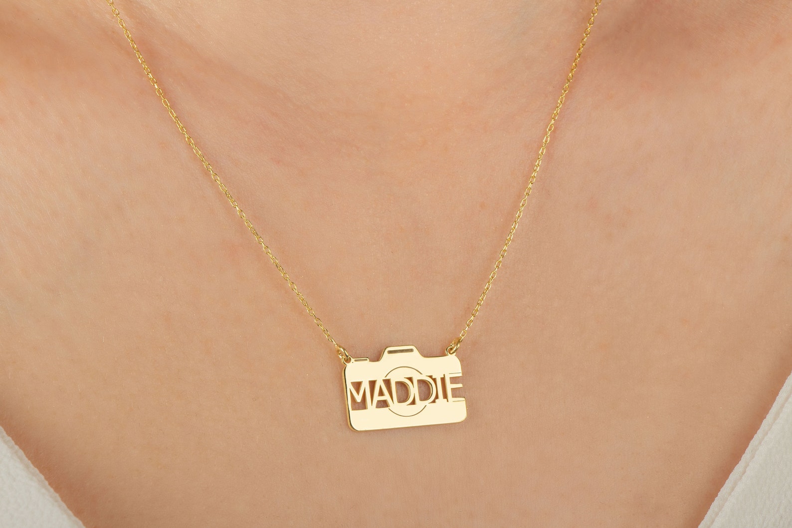 Personalized Camera Necklace: 14K Gold Plated Sterling Silver ...