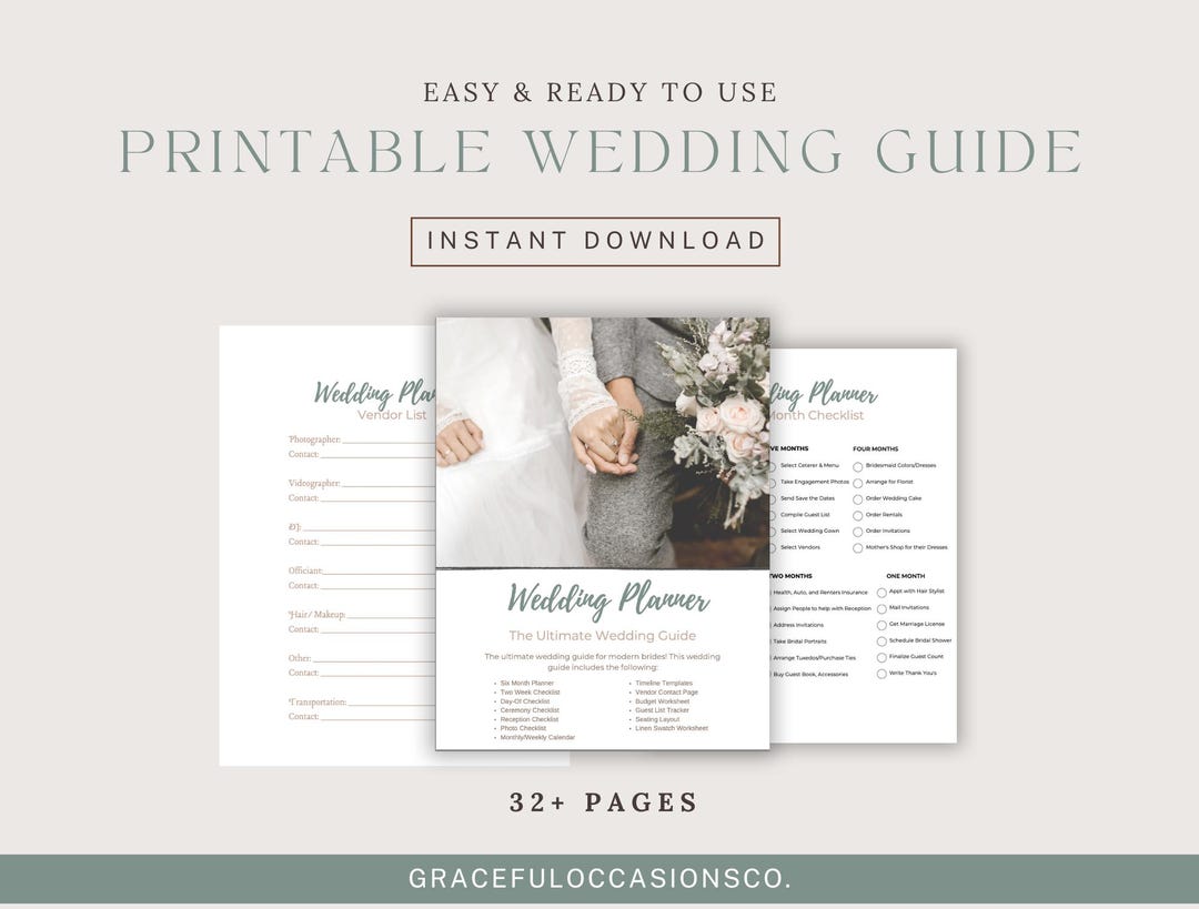 Printable Wedding Planner PDF | Ceremony, Reception, Photo Checklist ...