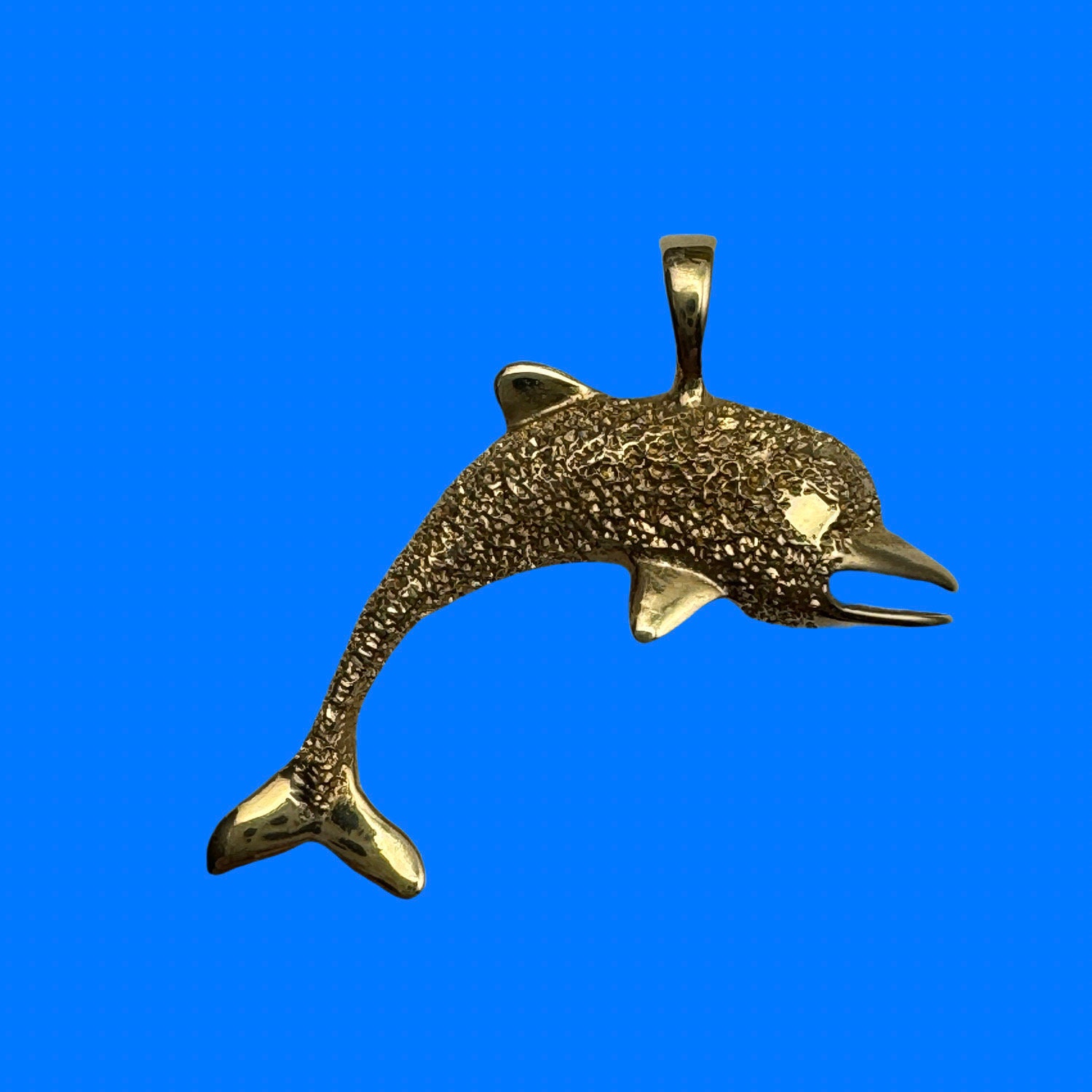 14K Gold Diamond Etched Dolphin Charm - Etsy