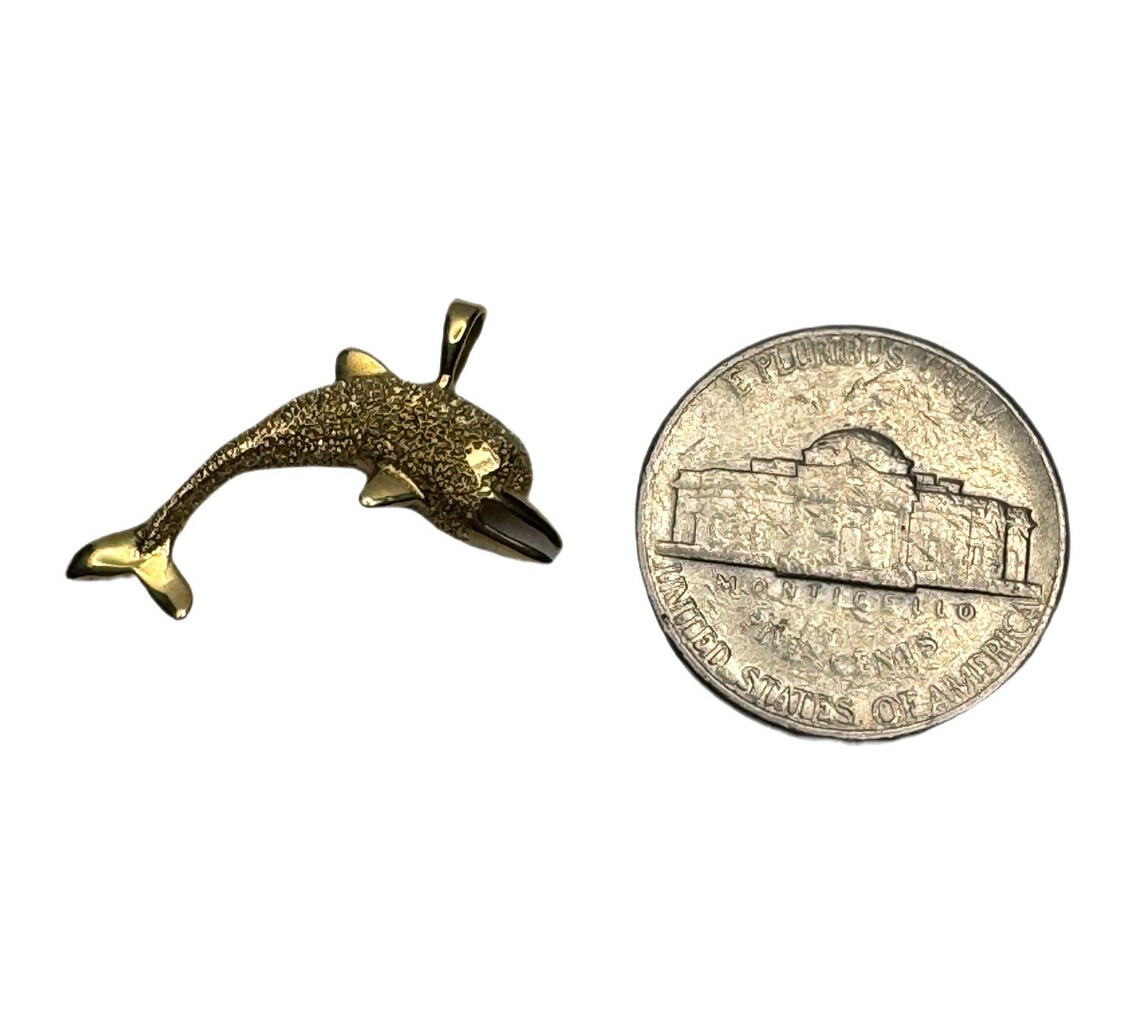 14K Gold Diamond Etched Dolphin Charm - Etsy