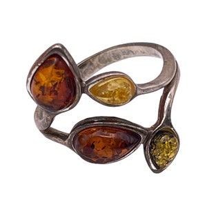 Vintage Two-tone Amber Fall Leaves Sterling Silver Ring - Etsy