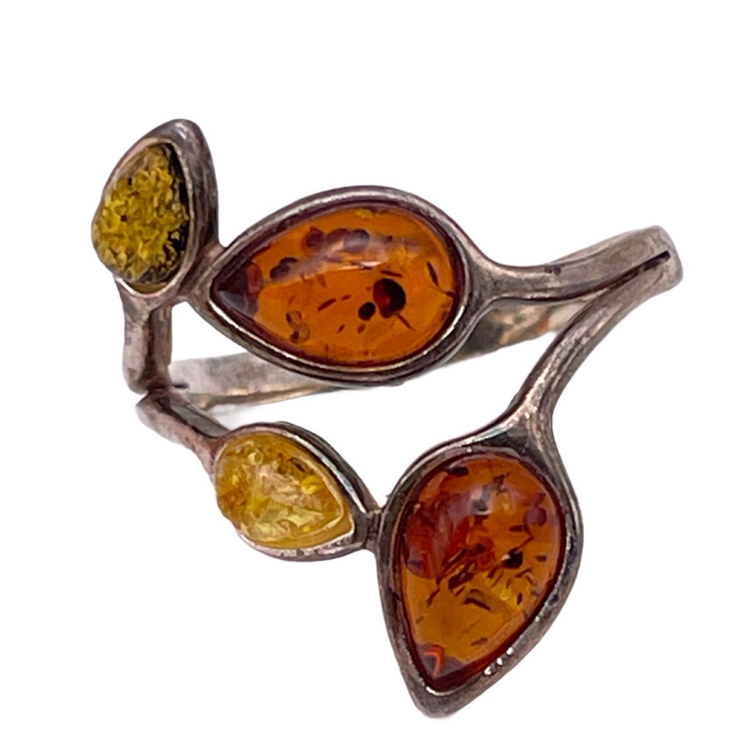 Vintage Two-tone Amber Fall Leaves Sterling Silver Ring - Etsy