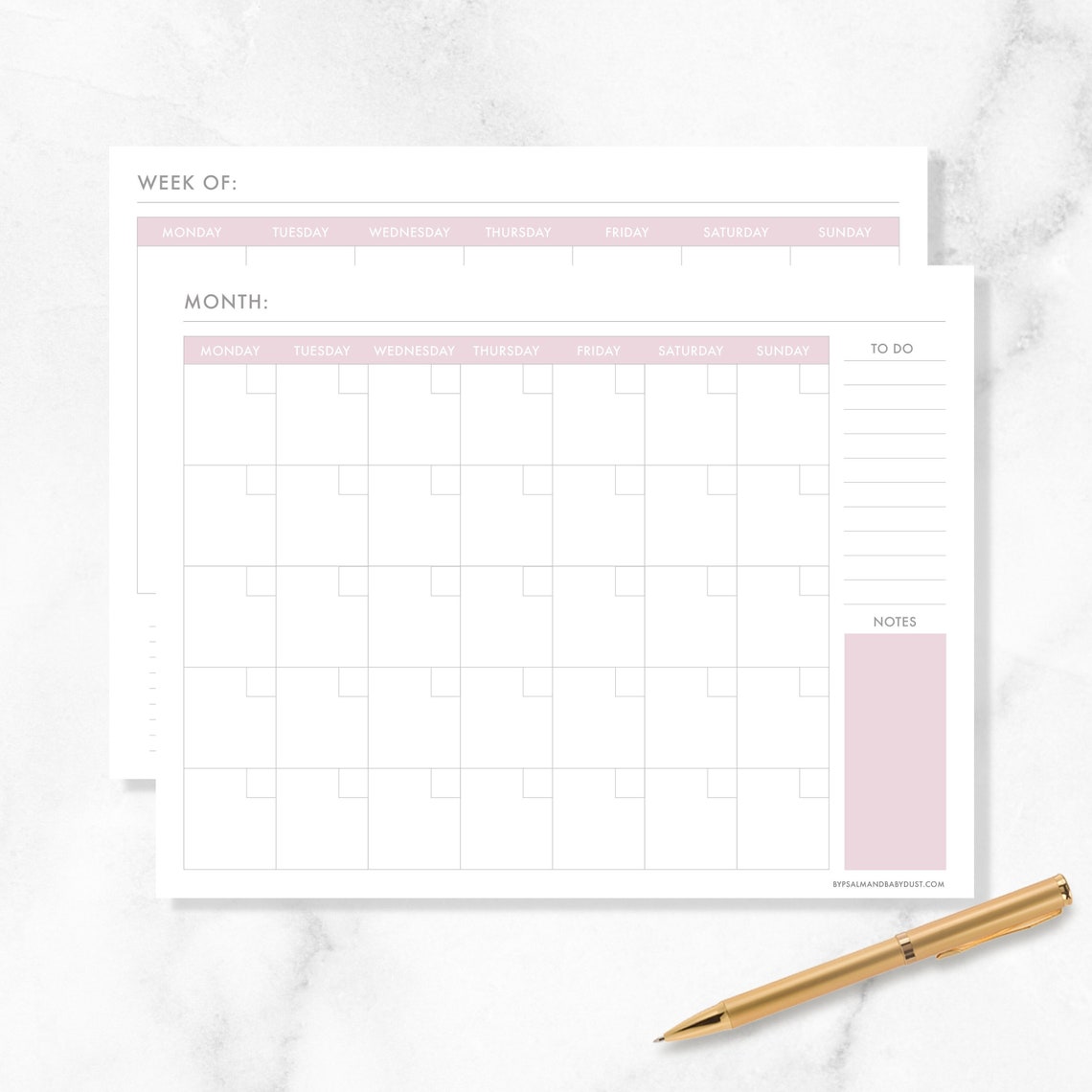 Monthly & Weekly Calendar Planner | Digital Printable, PDF Template ...