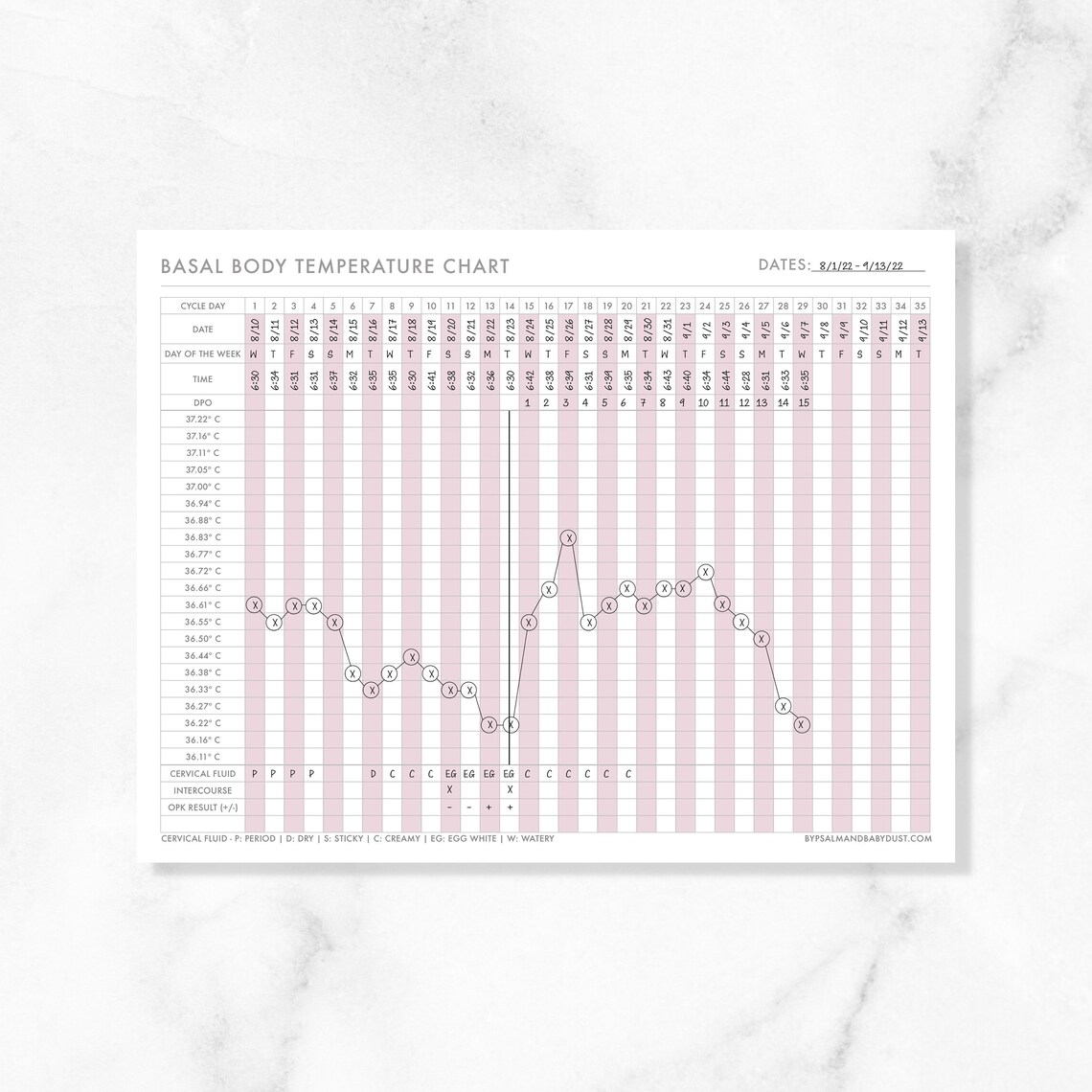 Basal Body Temperature Chart / BBT Chart Ovulation OPK - Etsy