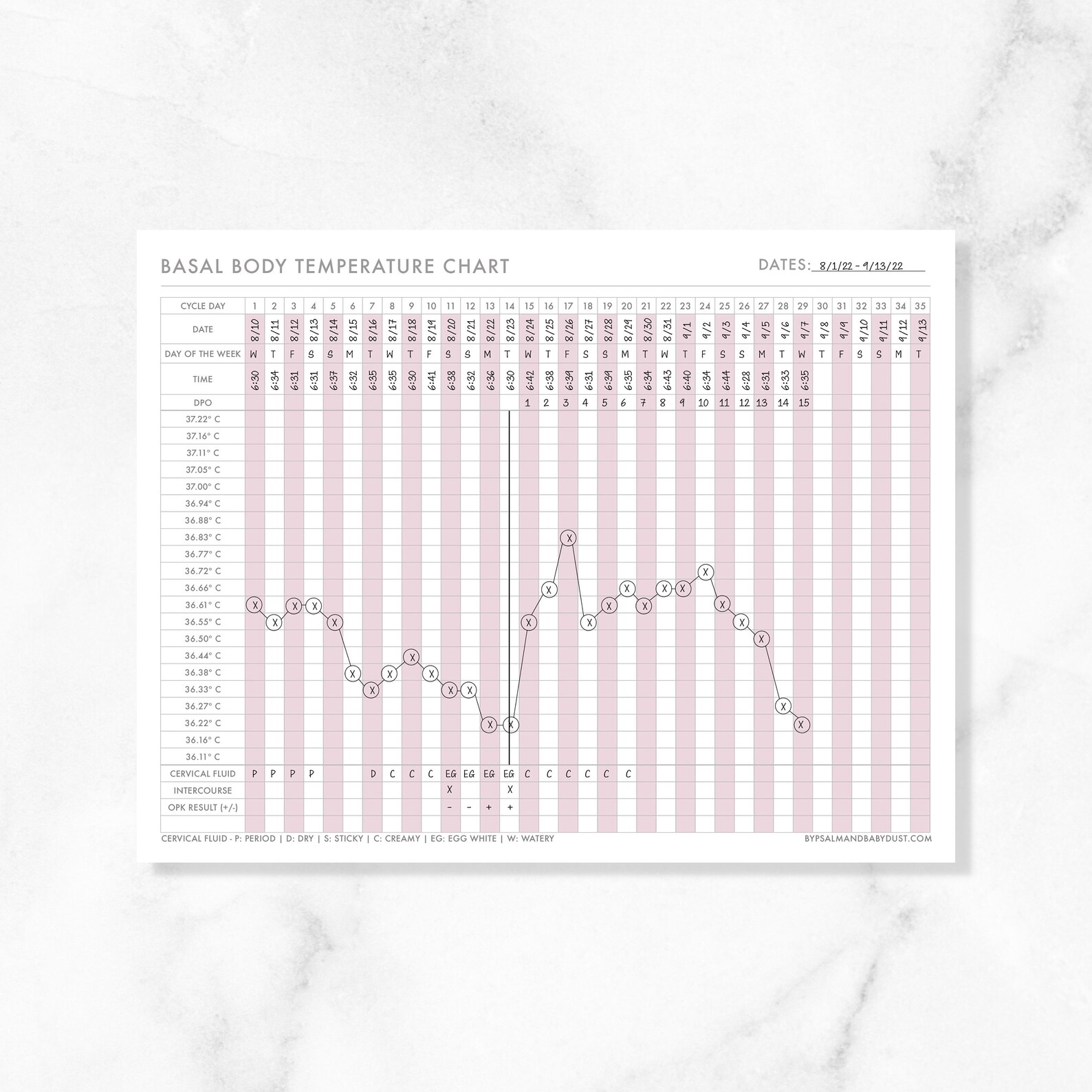 Basal Body Temperature Chart / BBT Chart Ovulation OPK - Etsy