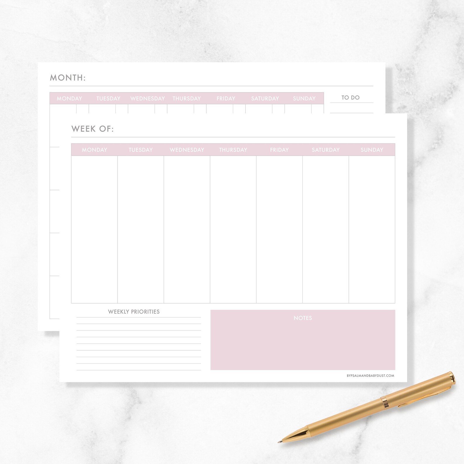 Monthly & Weekly Calendar Planner | Digital Printable, PDF Template ...