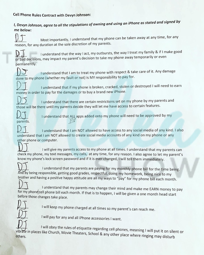 Kid/teen Cell Phone Contract, INSTANT Download, EASY to EDIT Printable ...