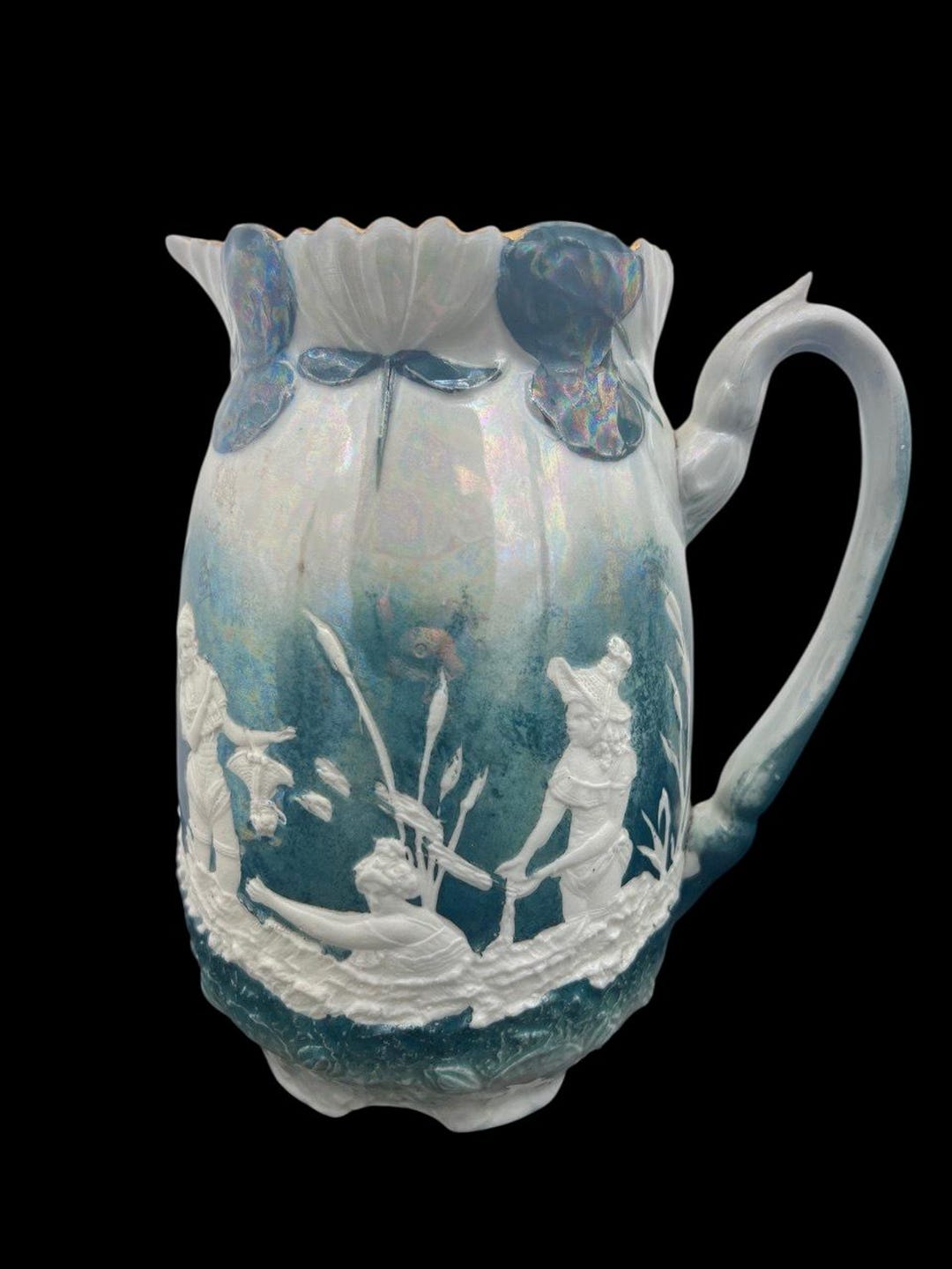 Vintage Lusterware Pitcher | Iridescent Teal With White Bathing Maidens ...