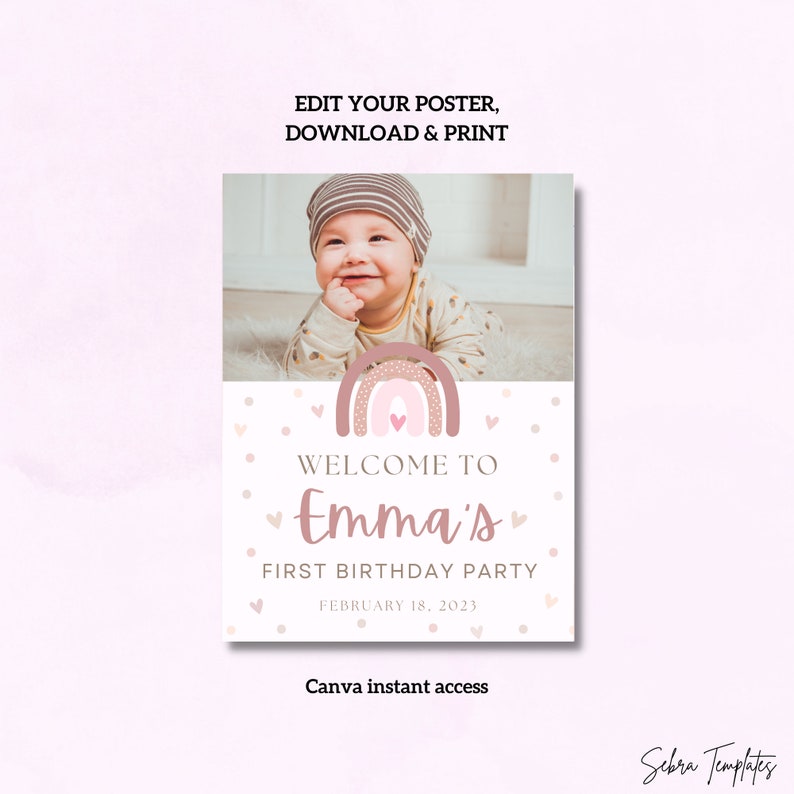 Boho Rainbow Birthday Sign, First Birthday Welcome Poster, Boho First ...