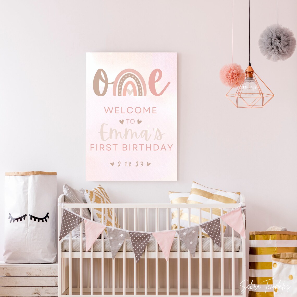Boho Rainbow Birthday Sign, First Birthday Welcome Poster, Boho First ...