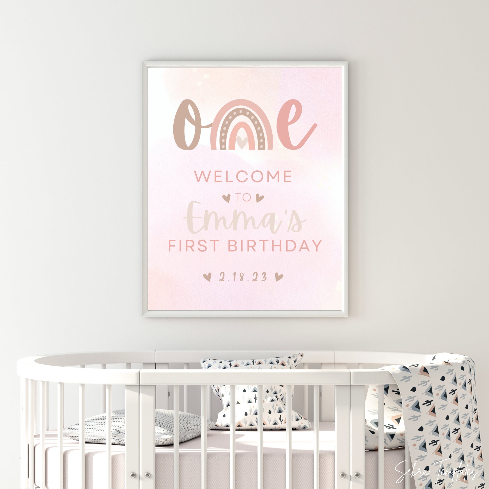 Boho Rainbow Birthday Sign, First Birthday Welcome Poster, Boho First ...