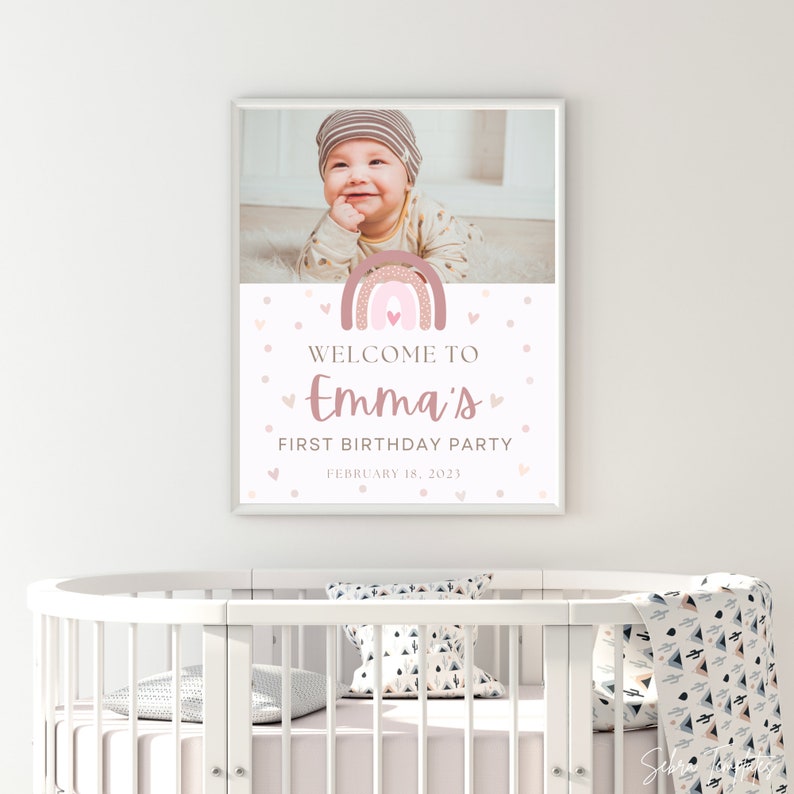 Boho Rainbow Birthday Sign, First Birthday Welcome Poster, Boho First ...