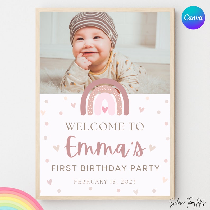 Boho Rainbow Birthday Sign, First Birthday Welcome Poster, Boho First ...