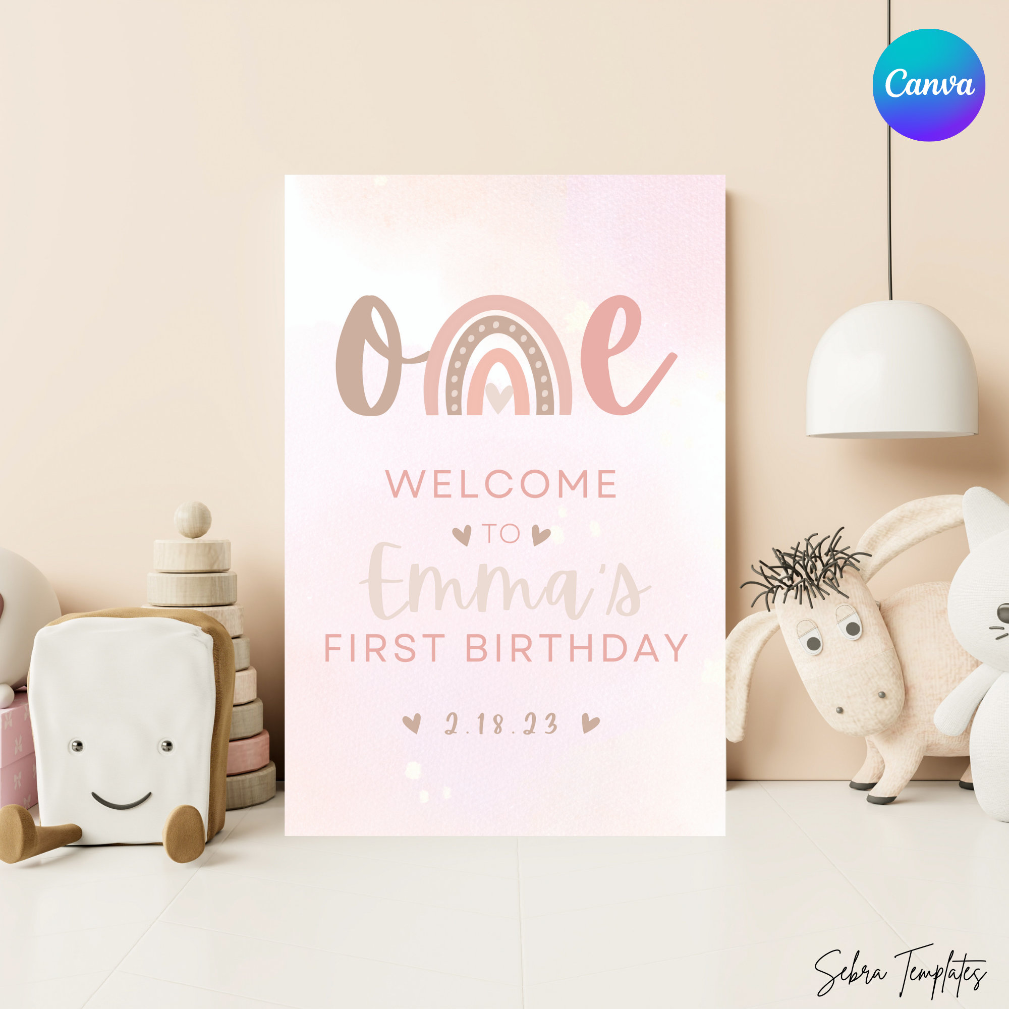 Boho Rainbow Birthday Sign, First Birthday Welcome Poster, Boho First ...