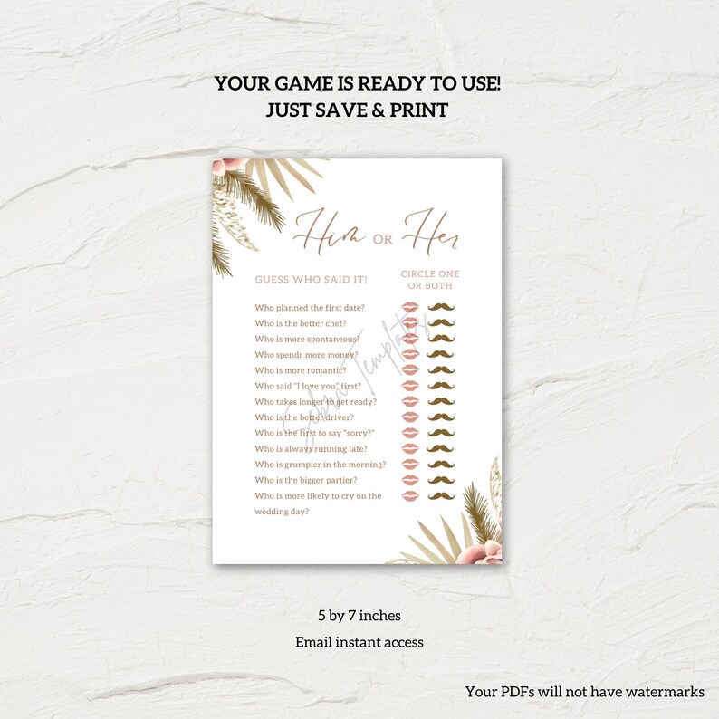 Bridal Shower Game Bundle, Boho Bridal Shower, Pampas Grass Shower ...