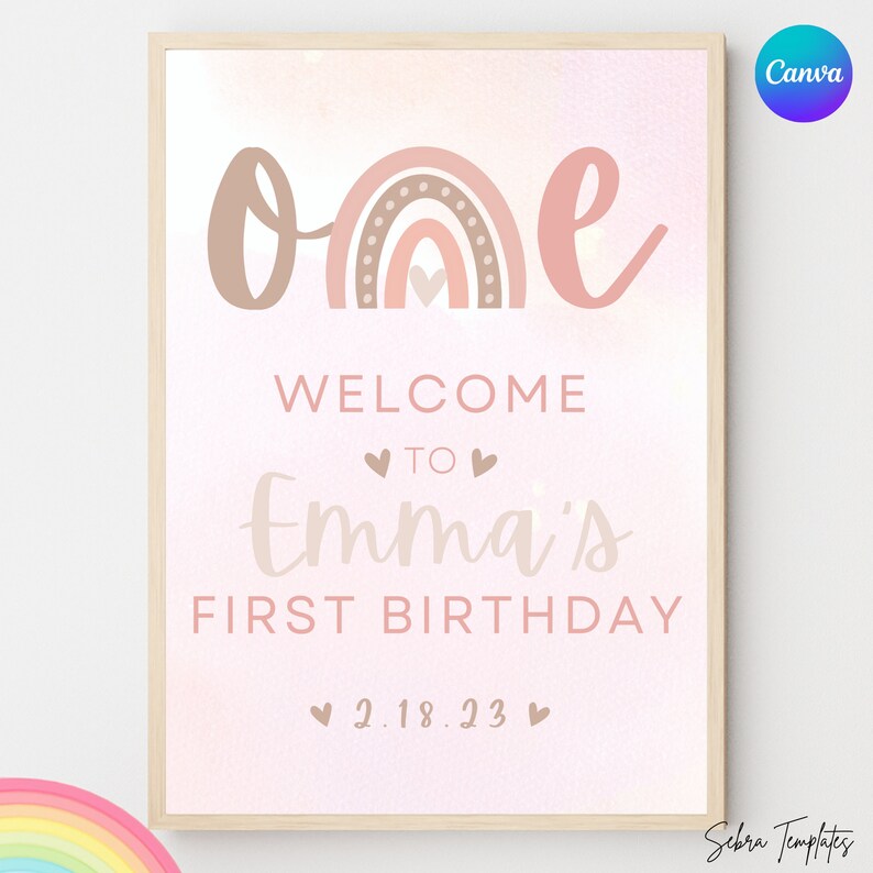 Boho Rainbow Birthday Sign, First Birthday Welcome Poster, Boho First ...