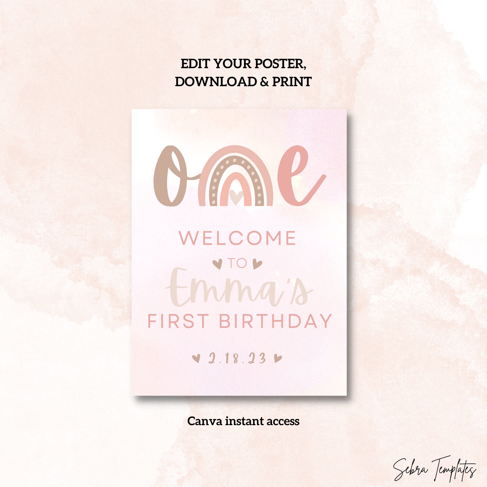 Boho Rainbow Birthday Sign, First Birthday Welcome Poster, Boho First ...