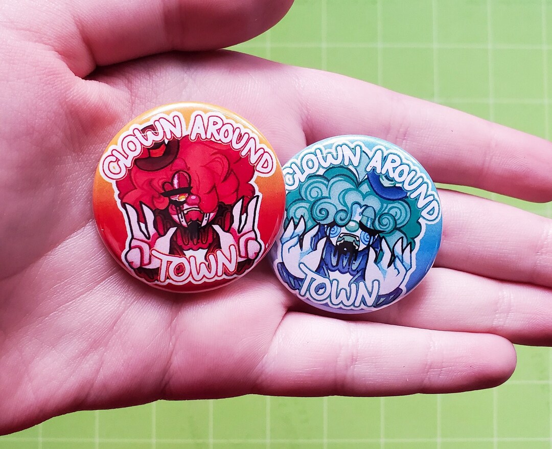 Clown Around Town 1.5in Button Pins clowncore Weirdcore Dreamcore Clown Twin Pinback Button Pins ...