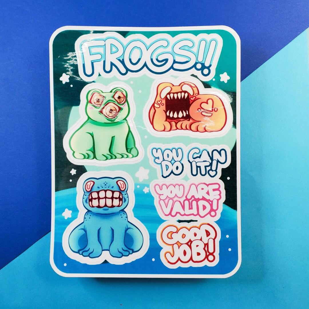 Scarily Supportive Frogs Sticker Sheet [waterproof Frogs With Teeth and ...
