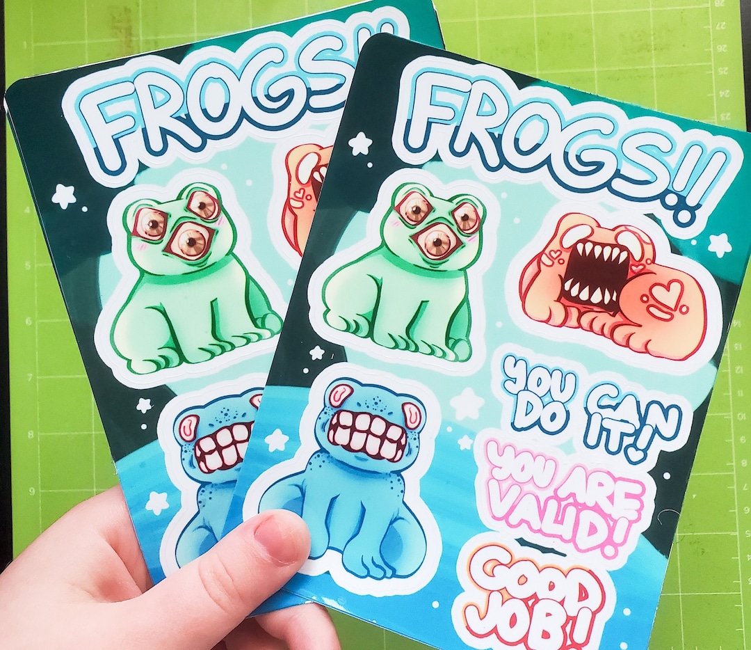 Scarily Supportive Frogs Sticker Sheet waterproof Frogs With Teeth and ...