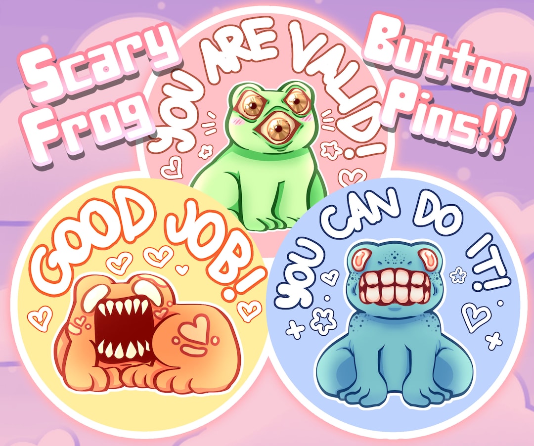 Scarily Supportive Frog 1.5in Button Pins!! [clowncore Weirdcore ...