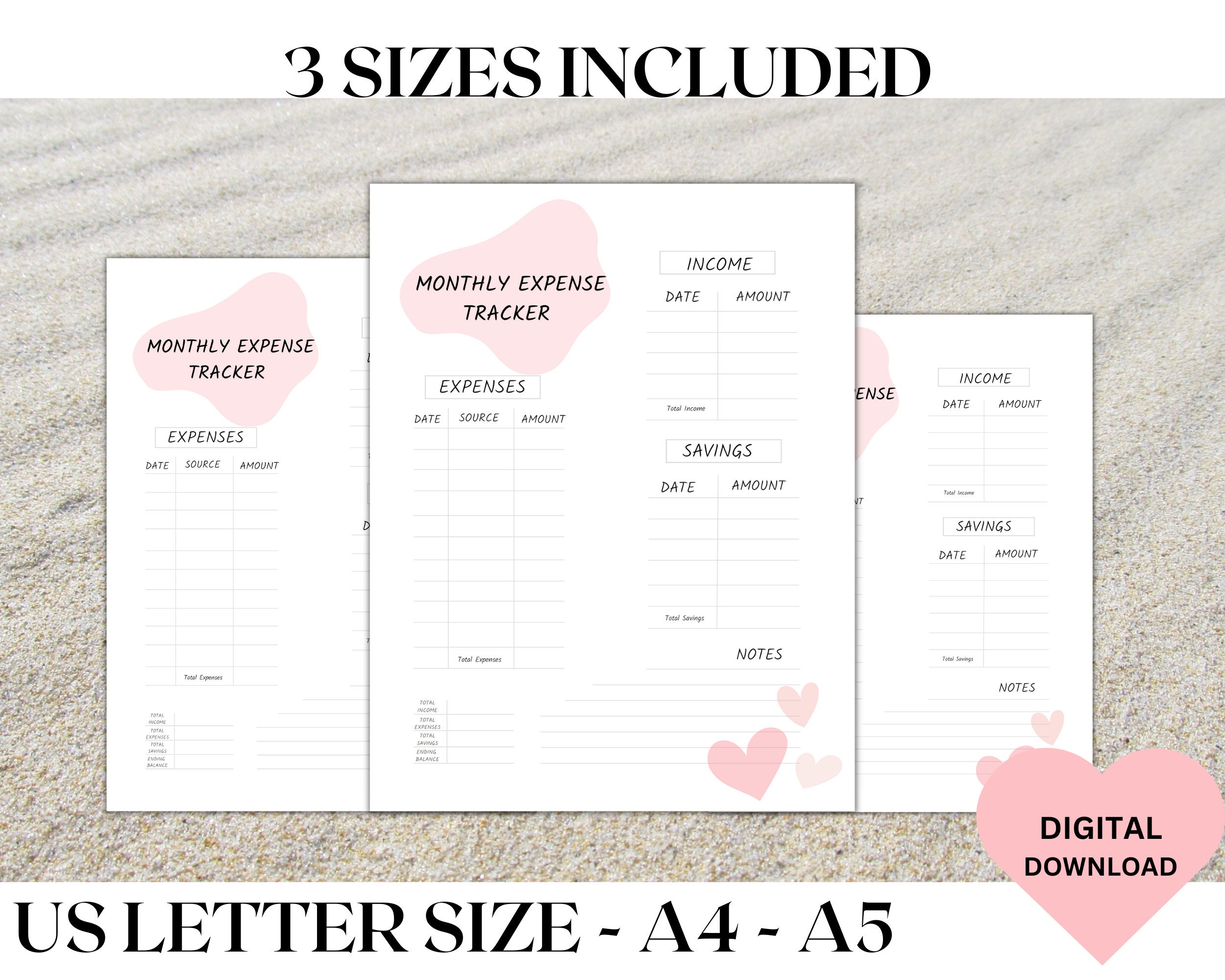 Pink/hearts Monthly Expense Tracker, Monthly Planner, Monthly Expenses ...