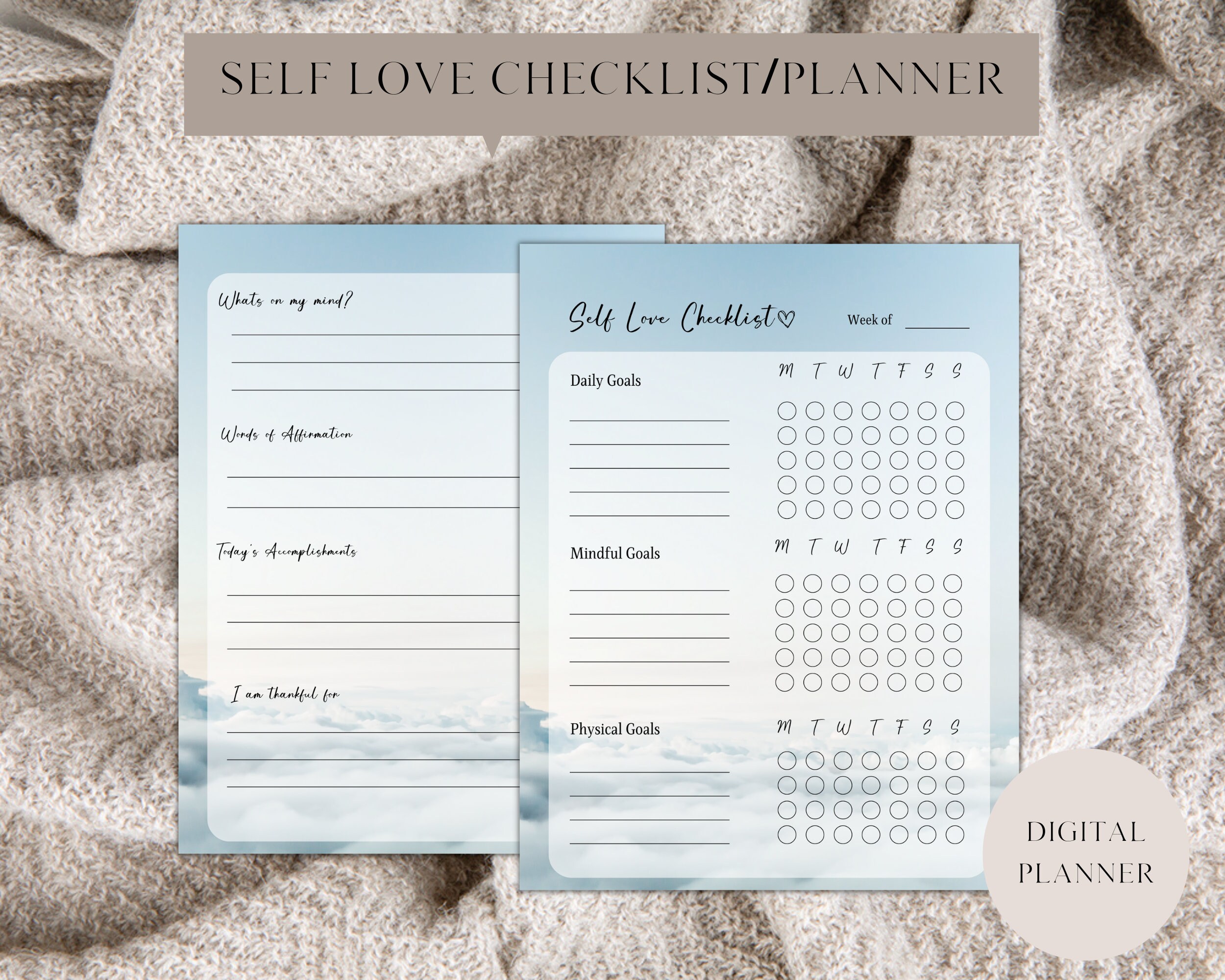 Self Care Checklist, Self Love Motivational Checklist, Sky Themed ...