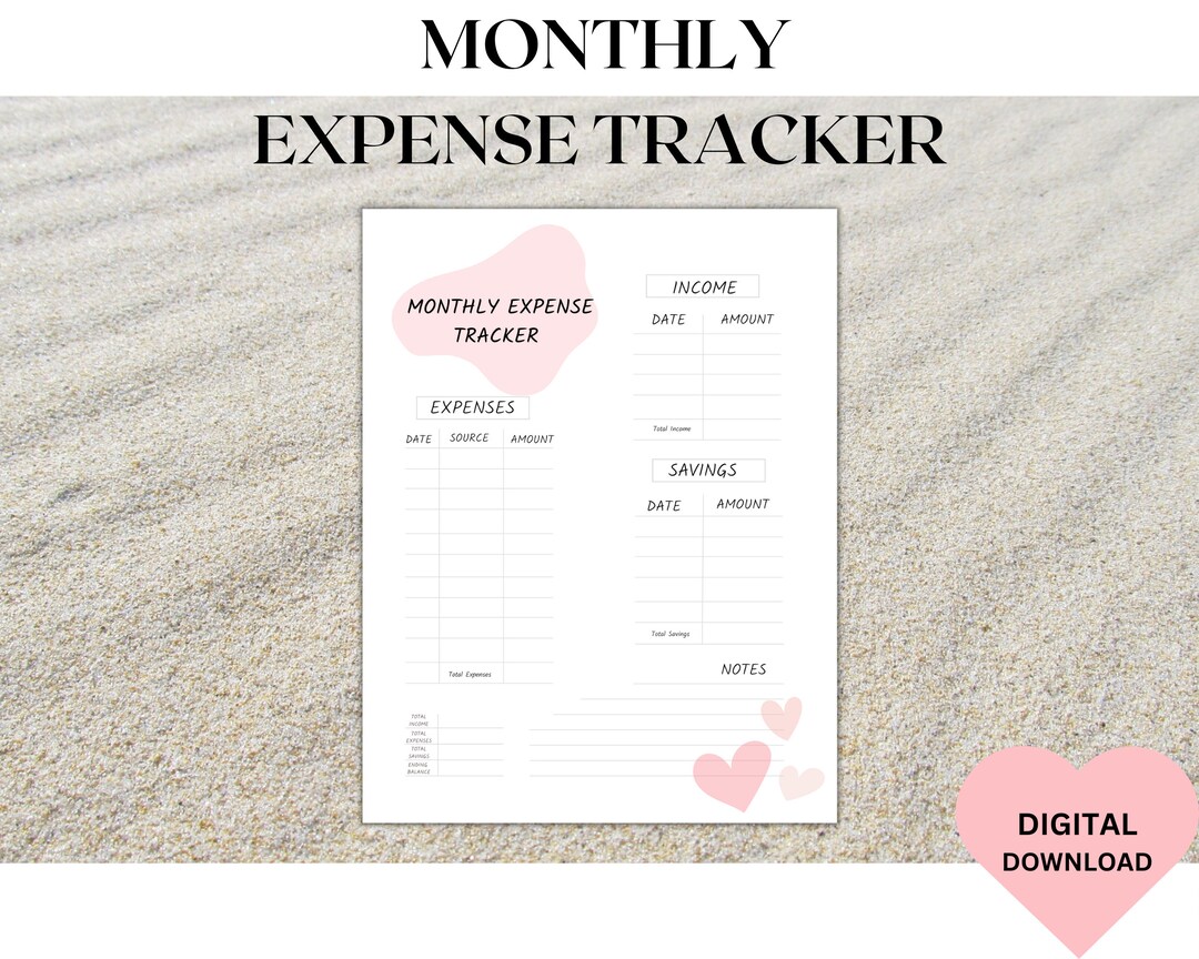 Pink/hearts Monthly Expense Tracker, Monthly Planner, Monthly Expenses ...