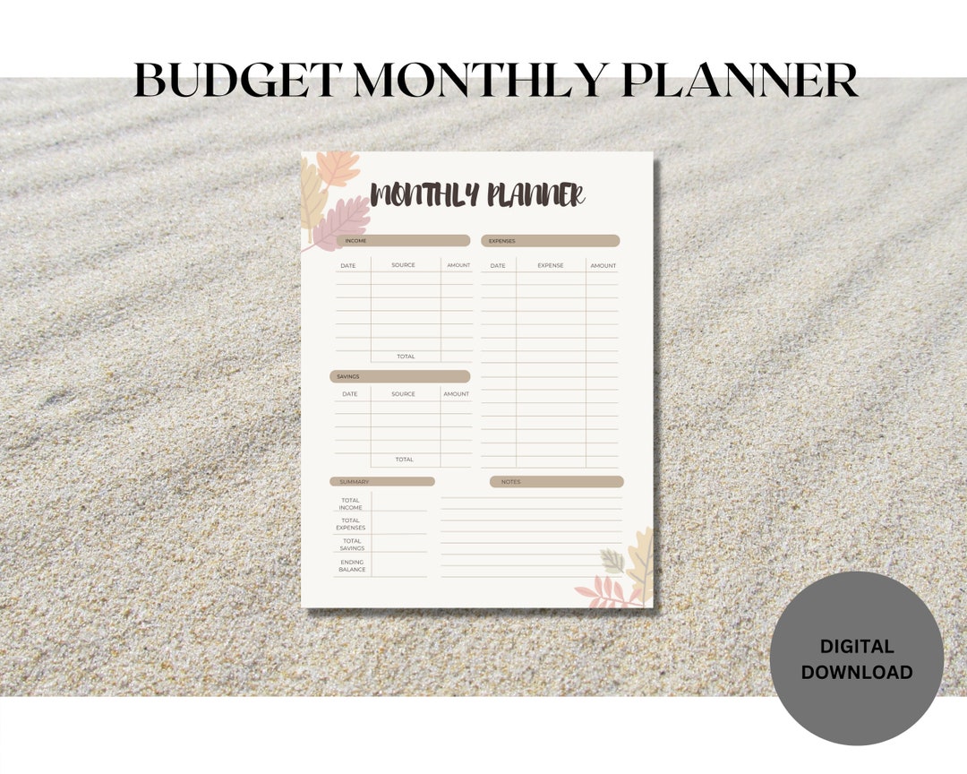 Simple Fall Monthly Budget Planner, Neutral, Monthly Planner, Monthly ...