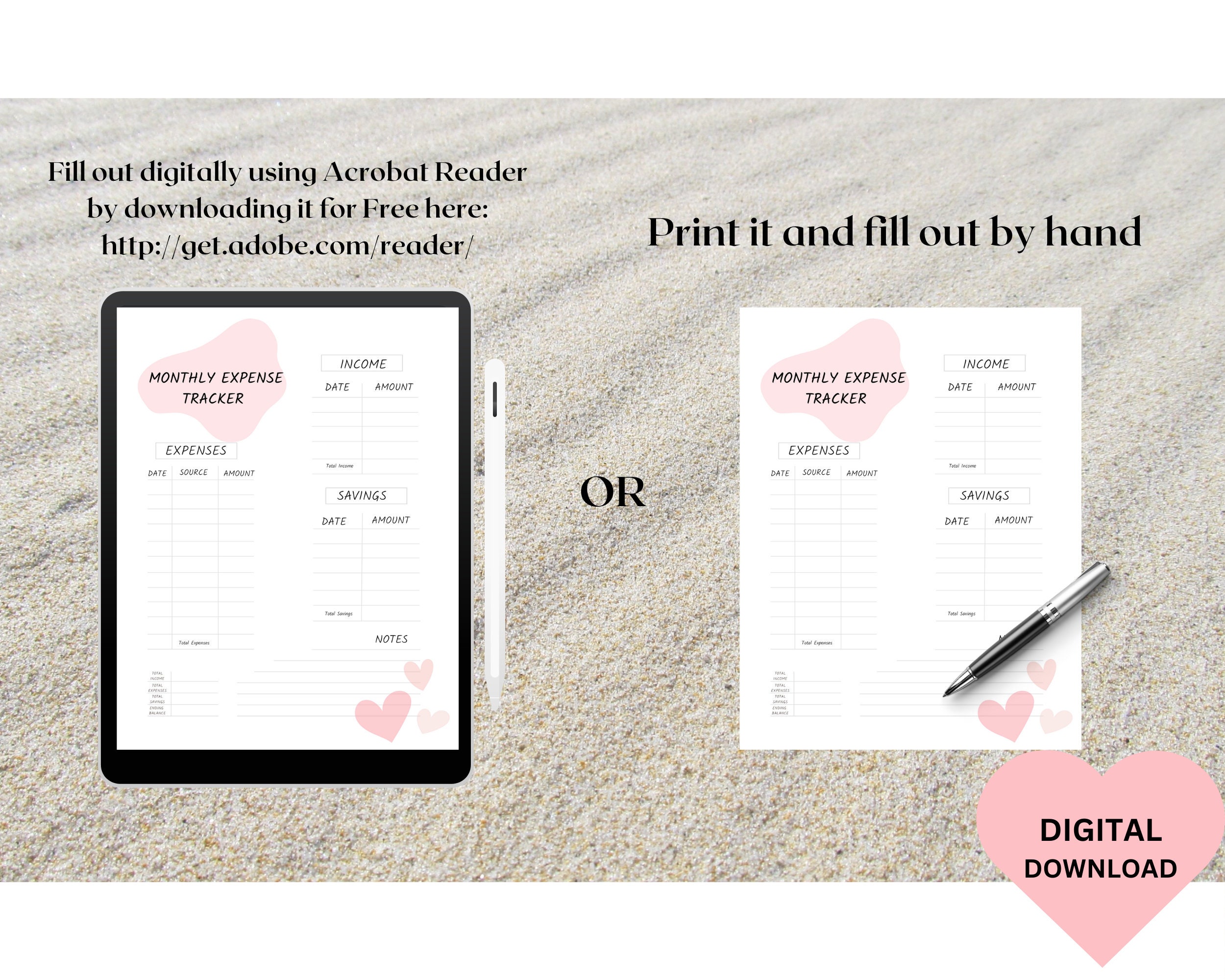 Pink/hearts Monthly Expense Tracker, Monthly Planner, Monthly Expenses ...