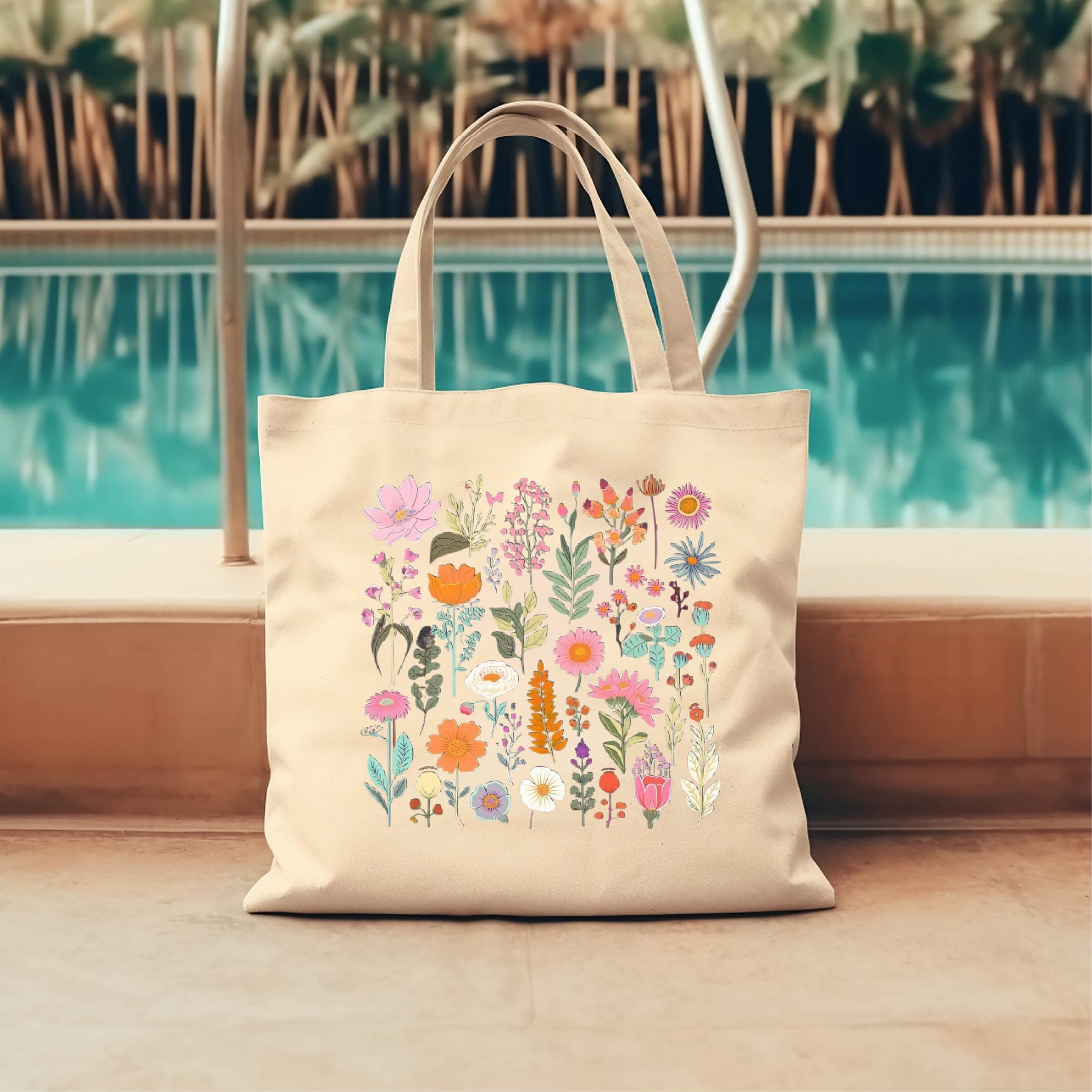 Flowers Tote Bag, Floral Cotton Shopper Bag, Botanical Print, Flower ...