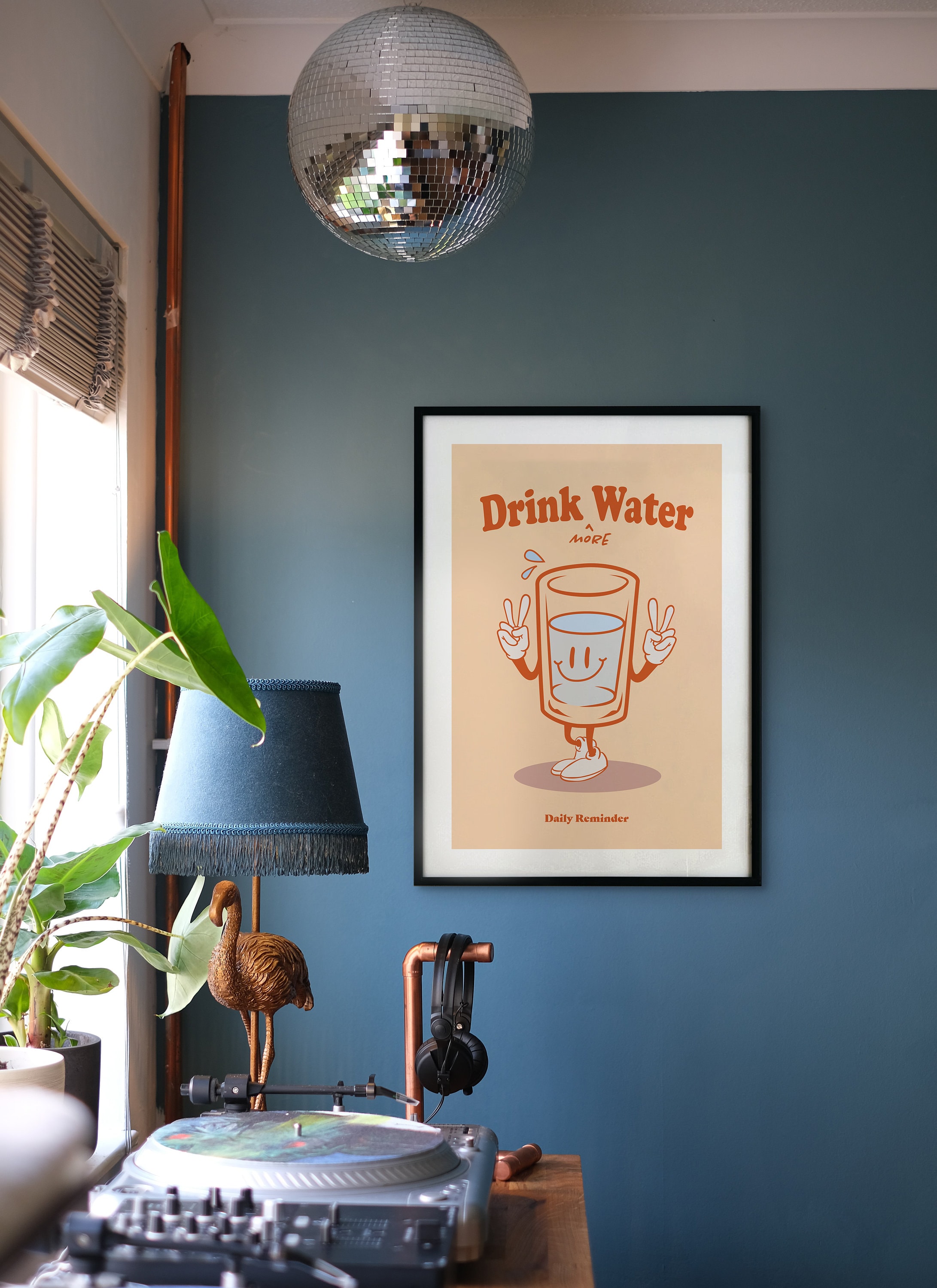 Water Reminder Poster, Retro Printable Wall Art, Digital Download Wall ...