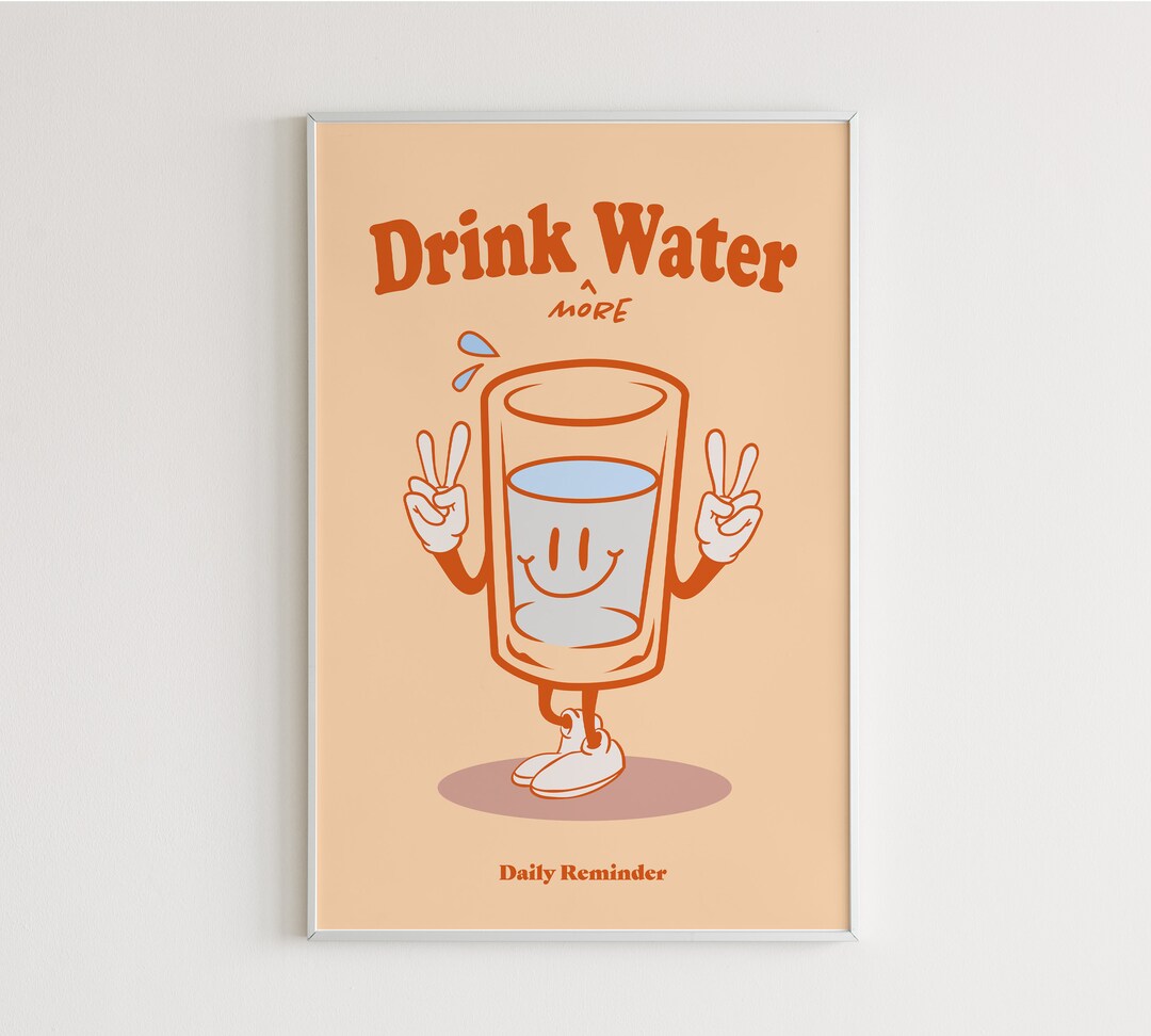 Water Reminder Poster, Retro Printable Wall Art, Digital Download Wall ...