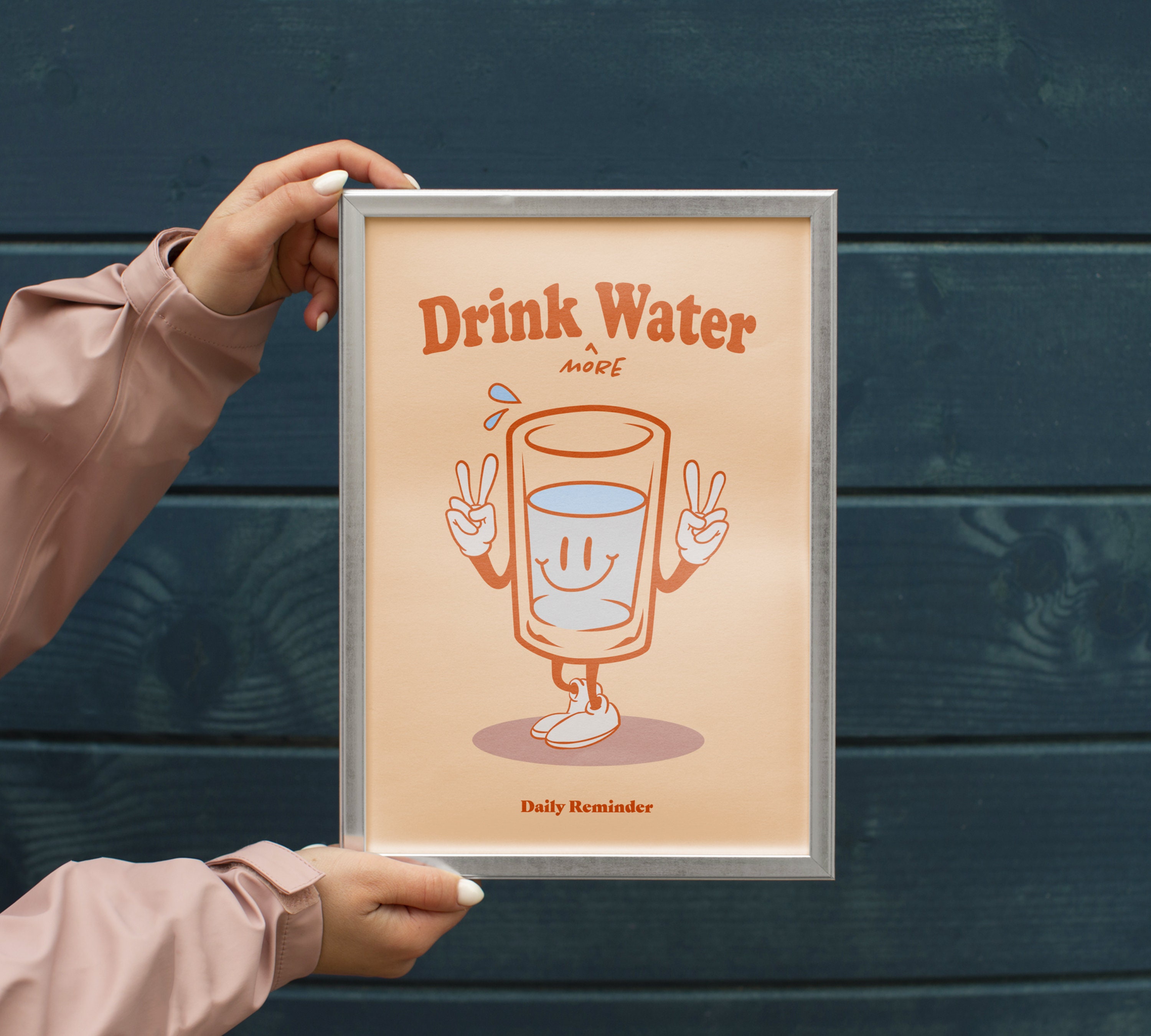 Water Reminder Poster, Retro Printable Wall Art, Digital Download Wall ...