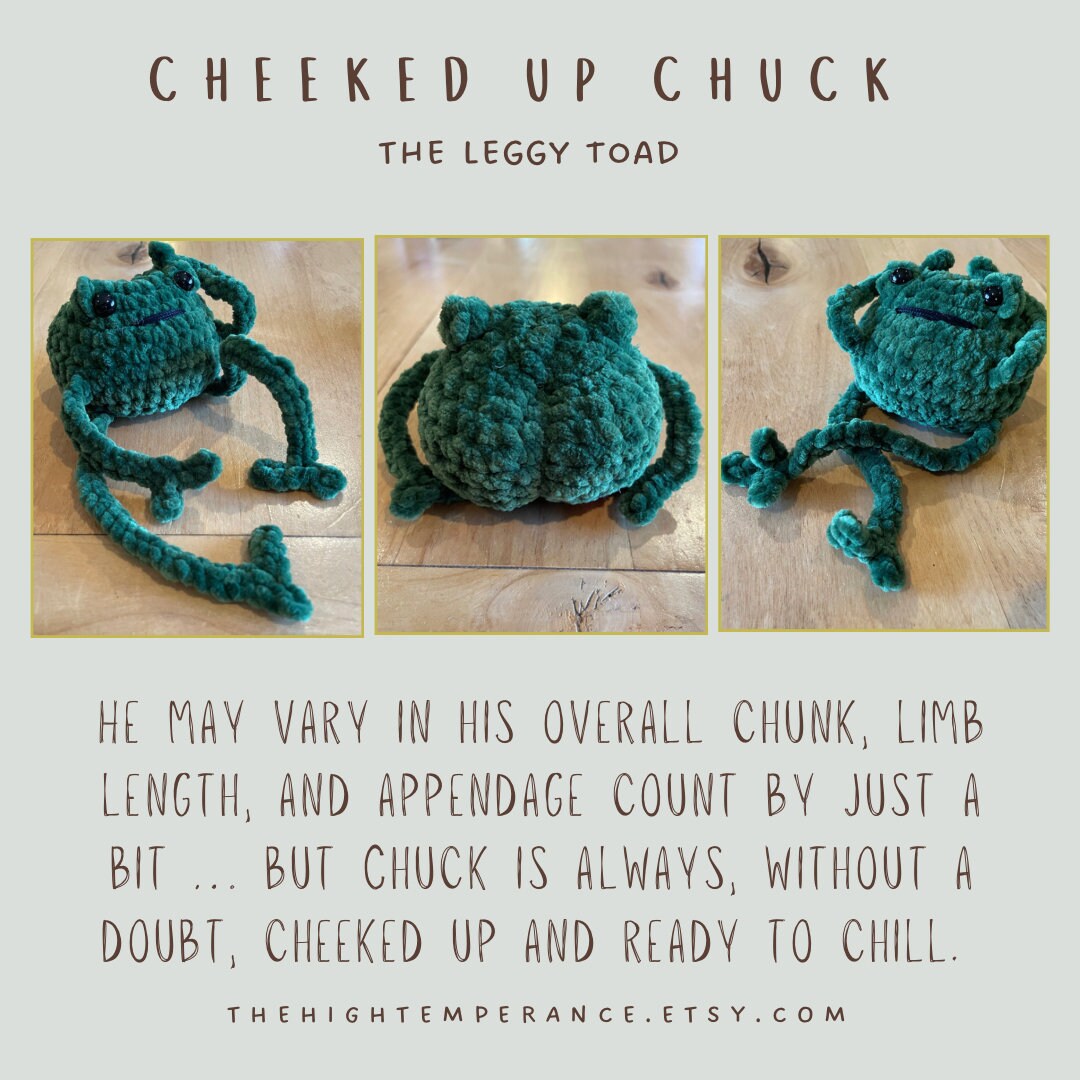 Cheeked up Chuck the Leggy Toad Hand Crocheted Plush and Squishy Chunky ...
