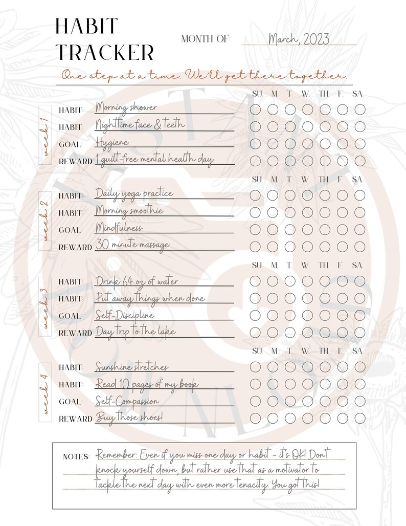Printable Habit Tracker: Progression Over Perfection Monthly Weekly ...