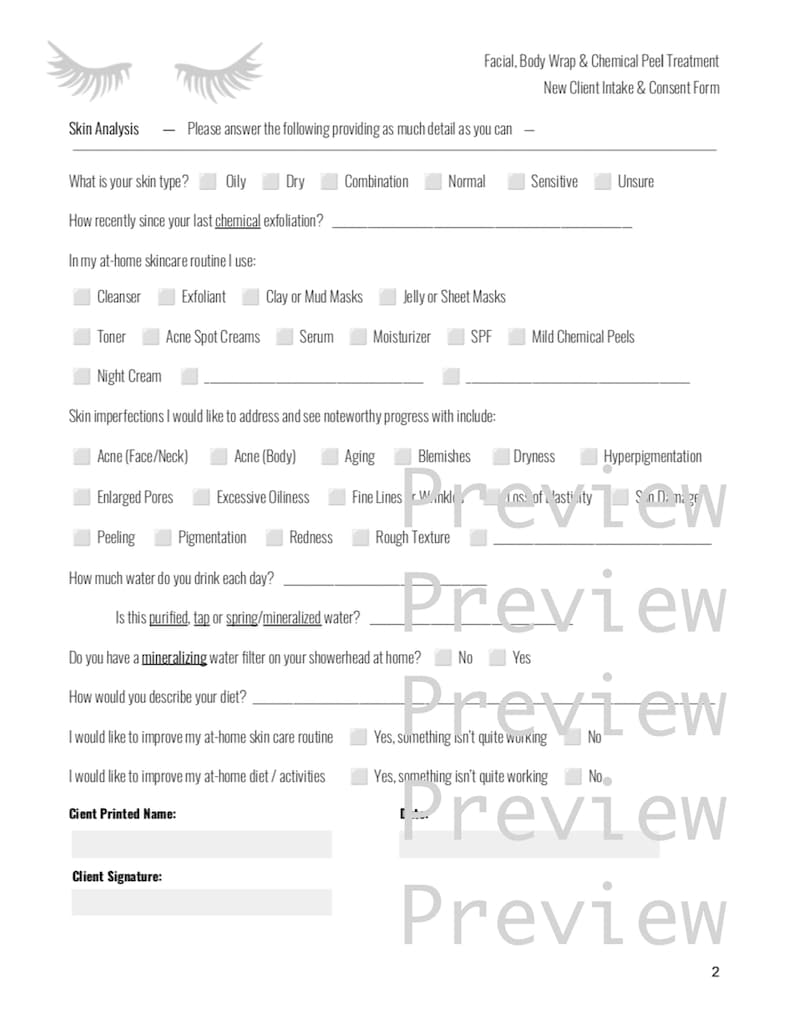 Facial, Body Wrap & Chemical Peel New Client Intake Form for ...