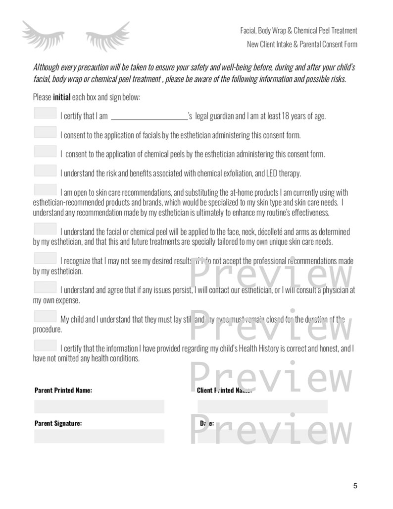 Parental Version Facial, Body Wrap, Chemical Peel Intake New Client ...