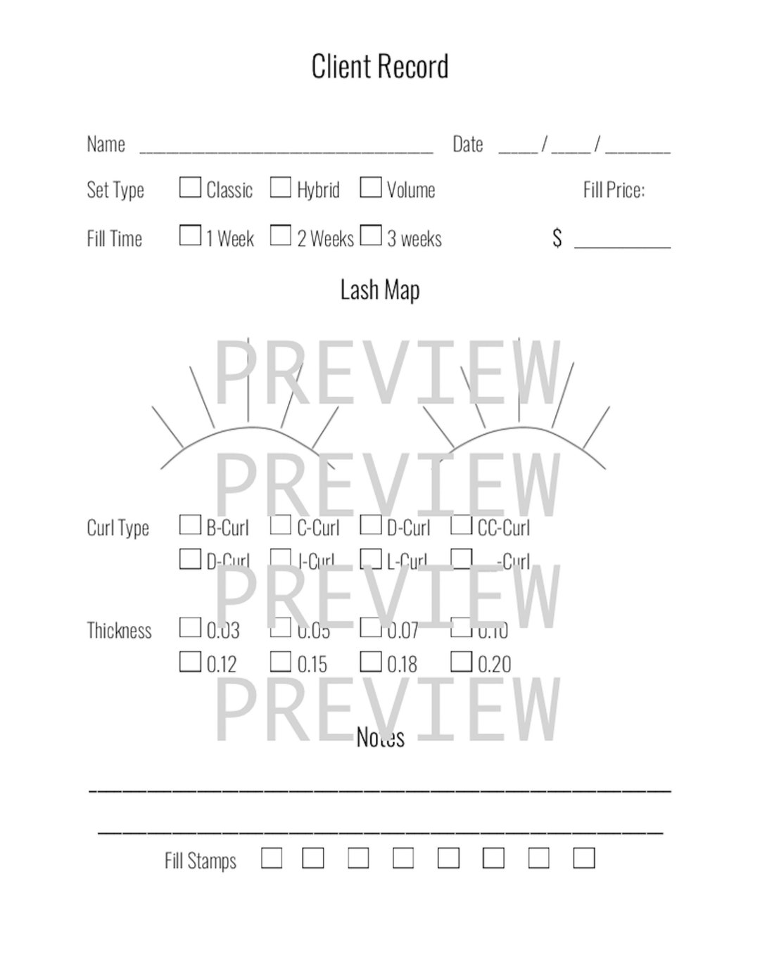 Lash Mapping Client Record Intake Form Eyelashes - Etsy