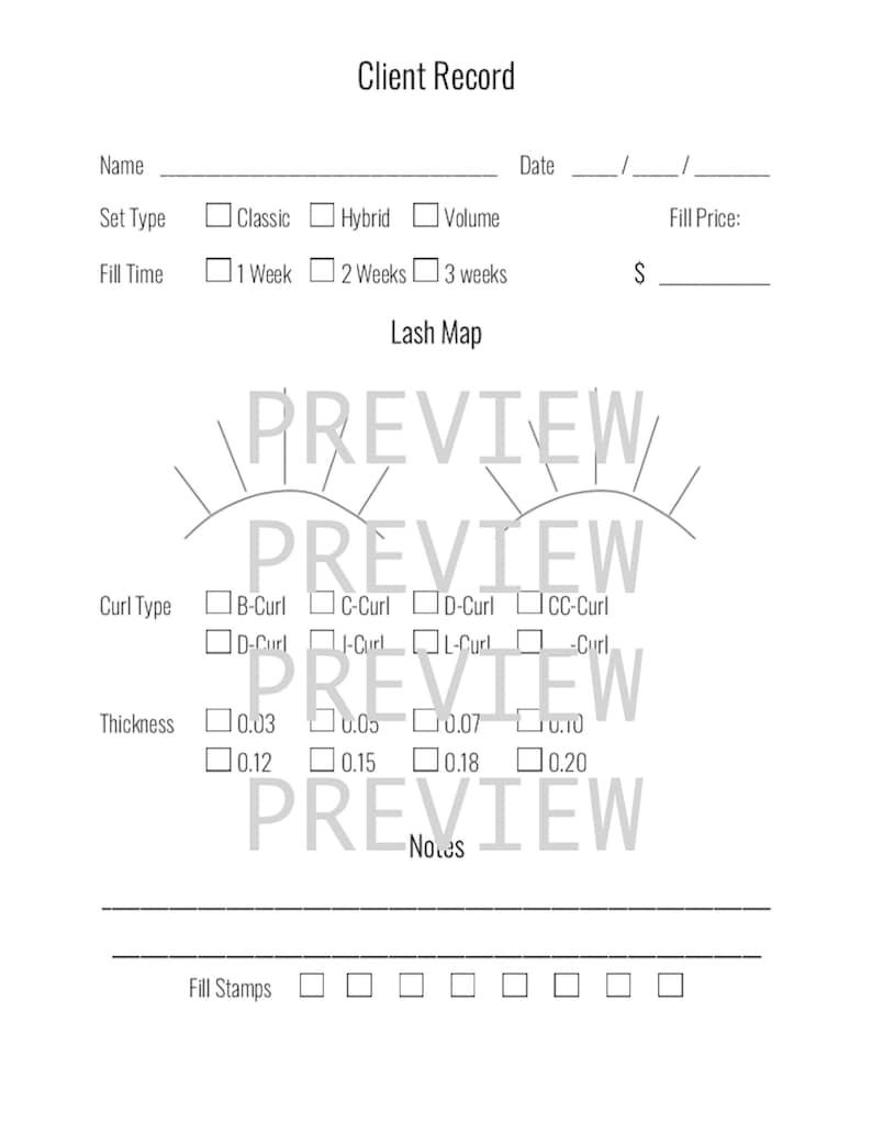Lash Mapping Client Record Intake Form Eyelashes - Etsy