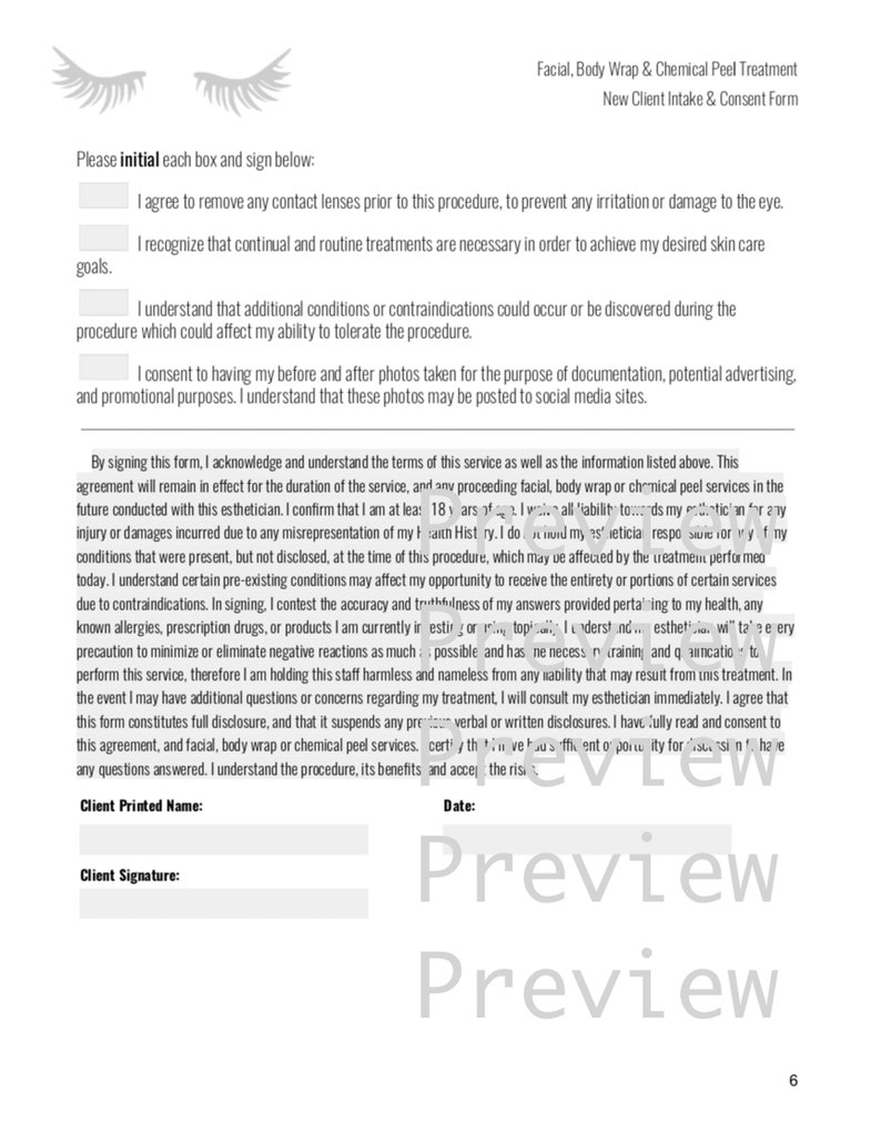 Facial, Body Wrap & Chemical Peel New Client Intake Form for ...