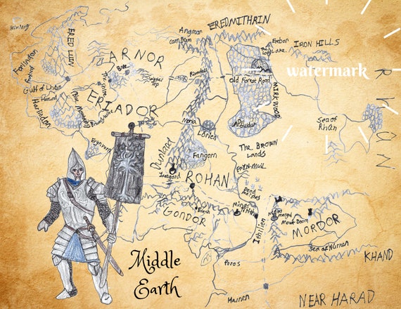Illustrated Hand Drawn Map of Middle Earth - Etsy Australia