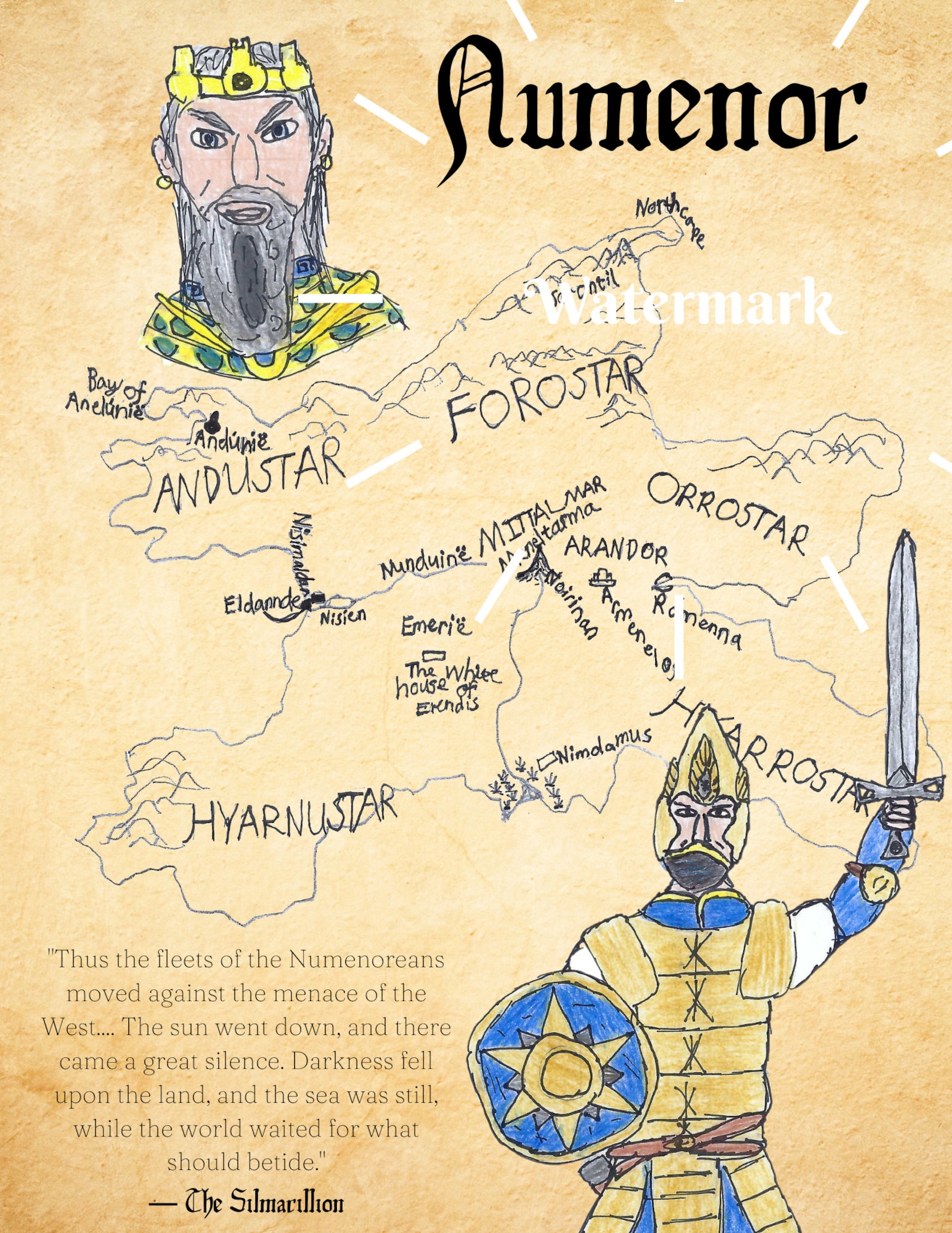 Illustrated Map of Numenor - Etsy